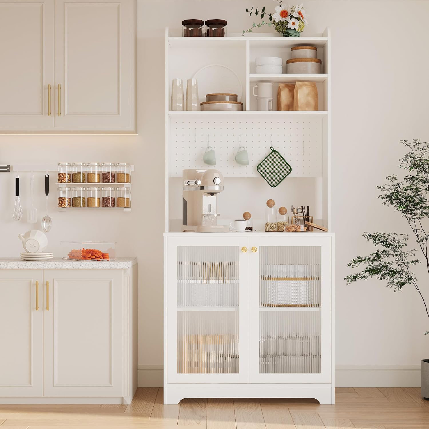 Winston Porter Armoire de cuisine avec support pour micro-ondes ...