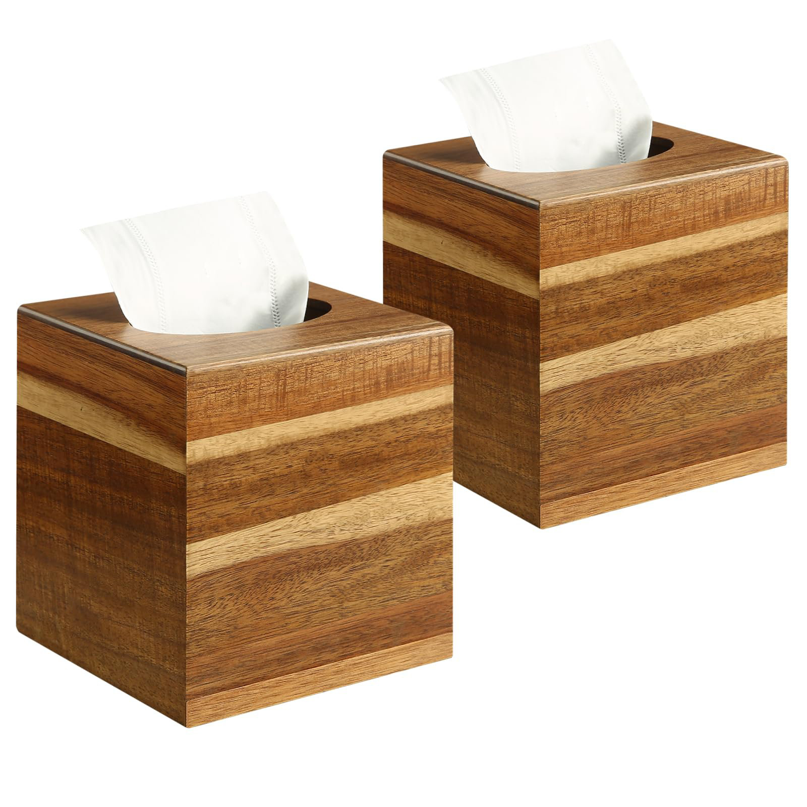Millwood Pines 2 Pack Wooden Tissue Box Cover Square - Acacia Wood ...
