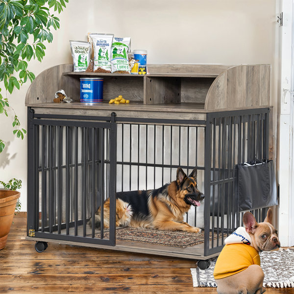Tucker Murphy Pet™ 44"W Large Dog Crate Furniture With Lockable Wheels ...