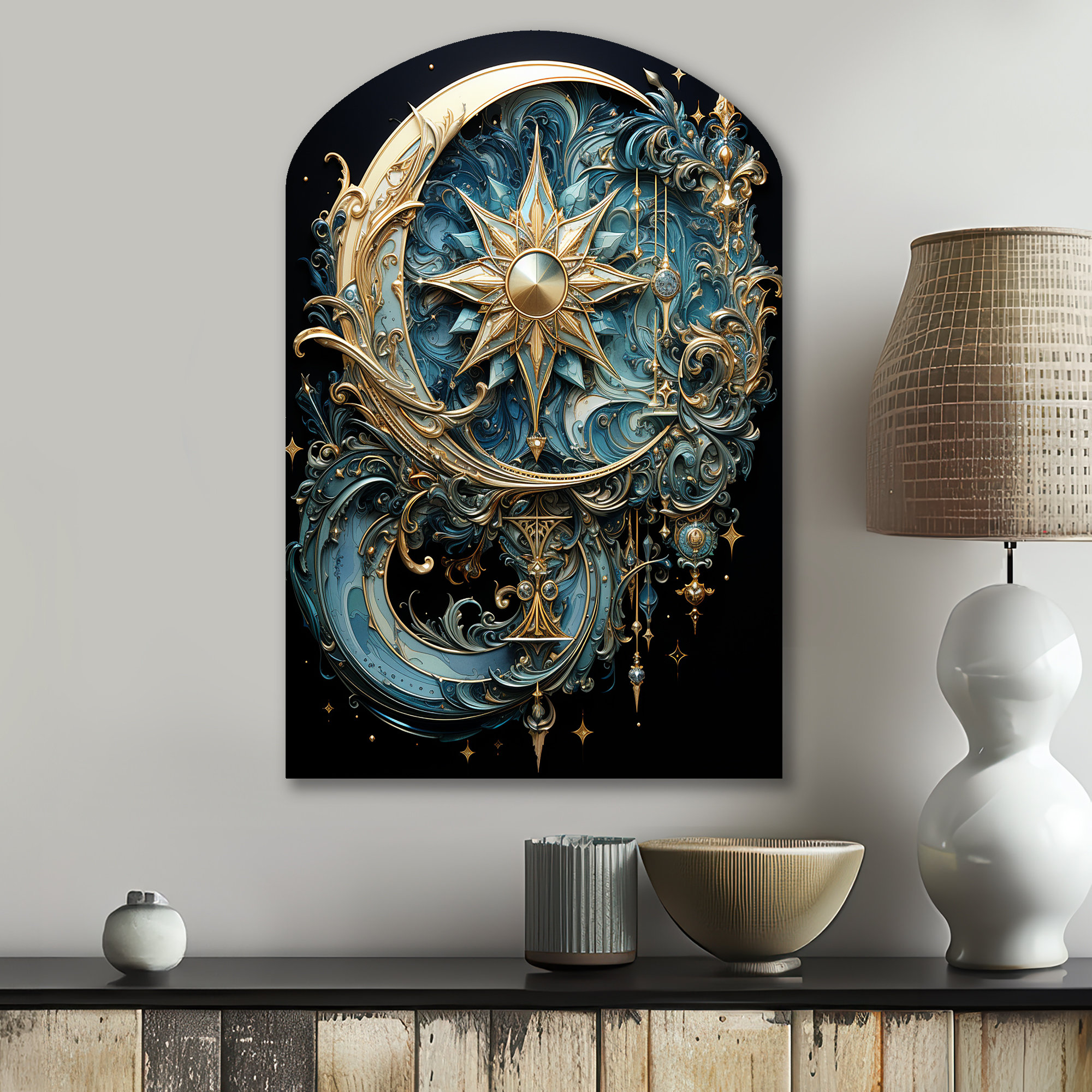 Design Art Symbols Crescent Moon And Stars - Symbols Arch Shape Metal ...
