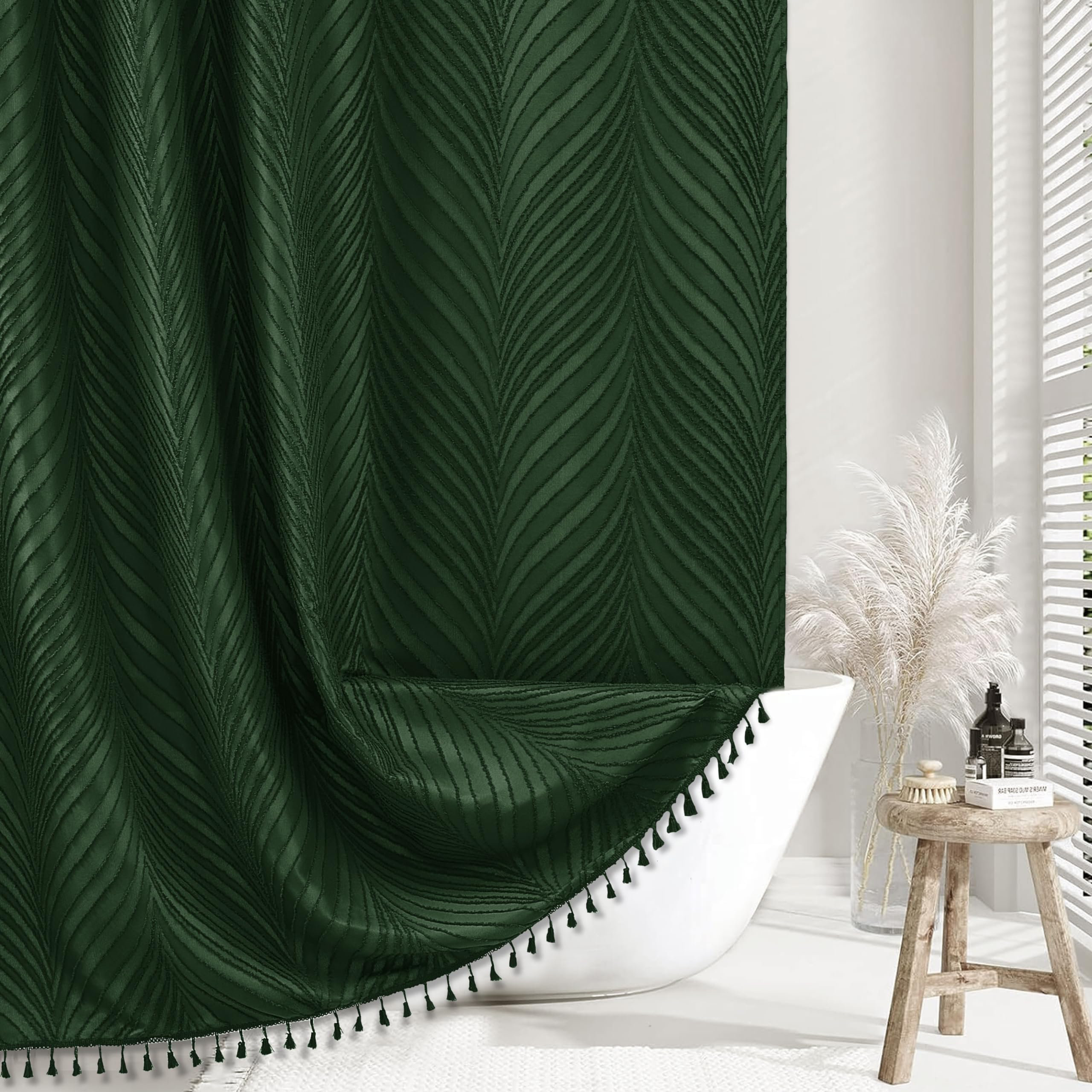 Latitude Run® Extra Long Dark Green Boho Shower Curtain Woven Fabric ...