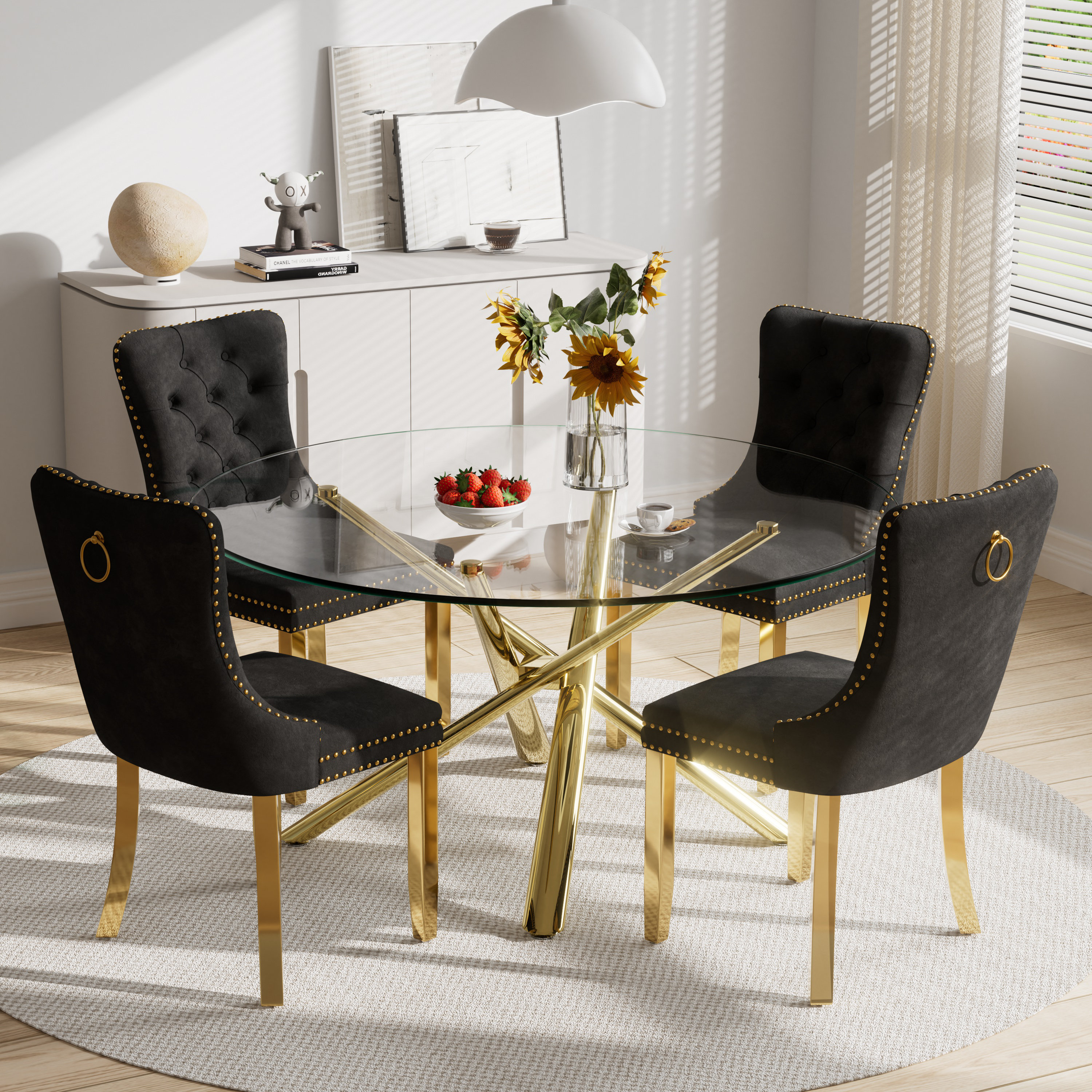 House of Hampton® 5-Piece Round Glass Dining Table Set | Wayfair