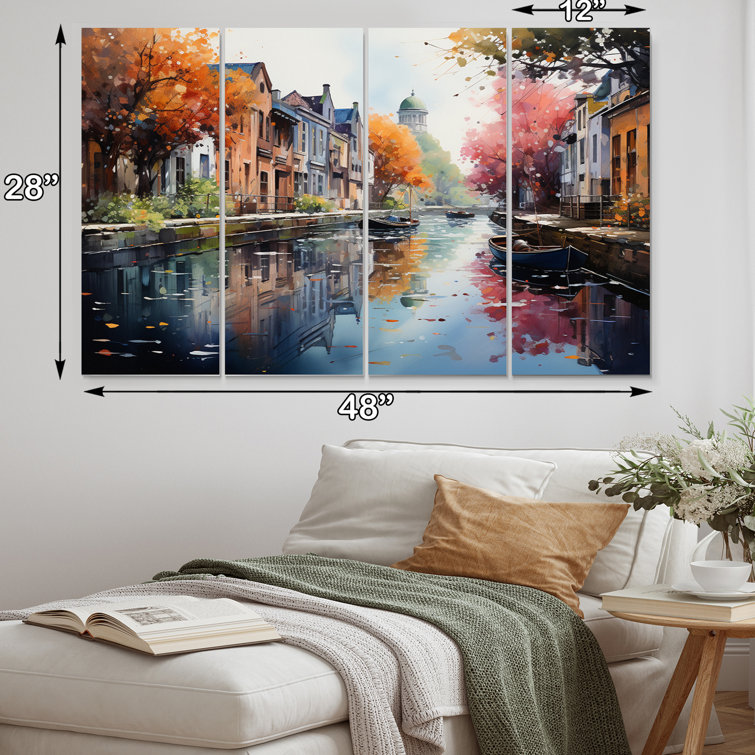 DesignArt Pink Canal Vibrant Waterways Pointillism - Canals Metal Wall ...