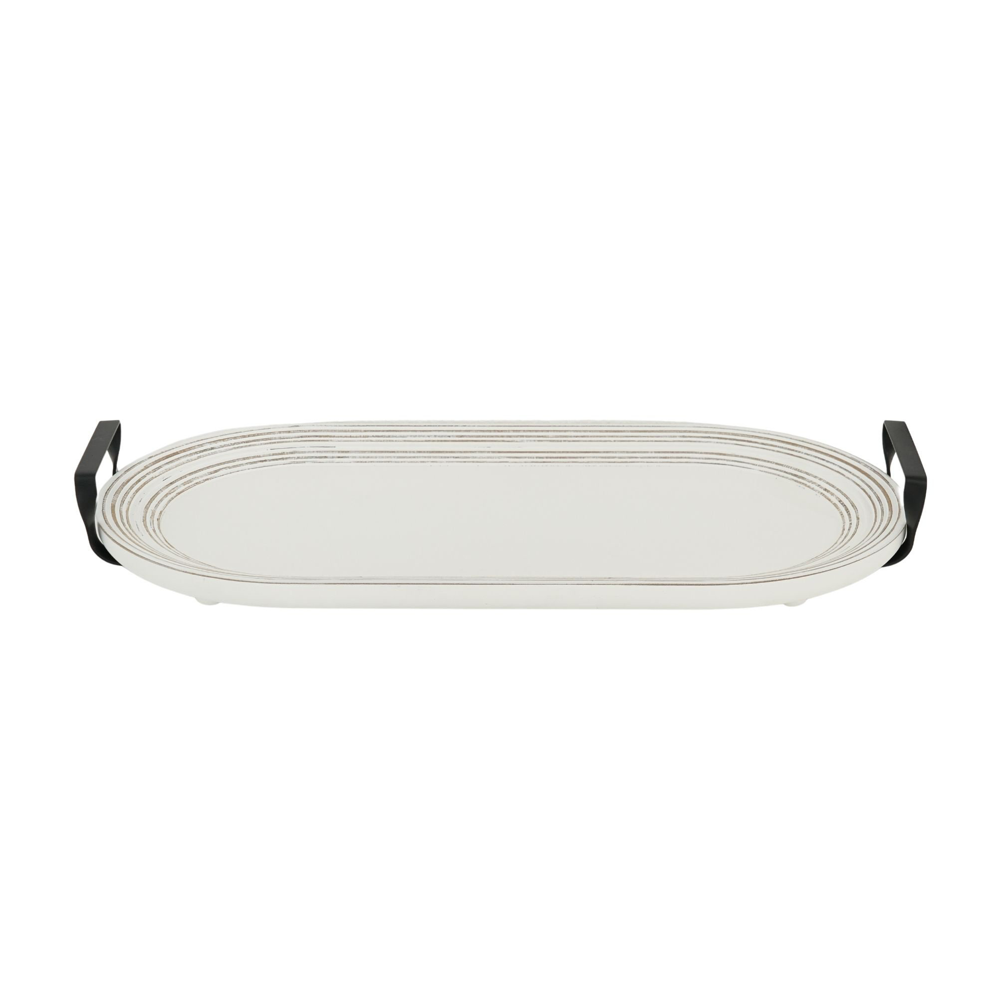Gracie Oaks VIP Wood 22.38 in. White Oval Tray with Handle | Wayfair
