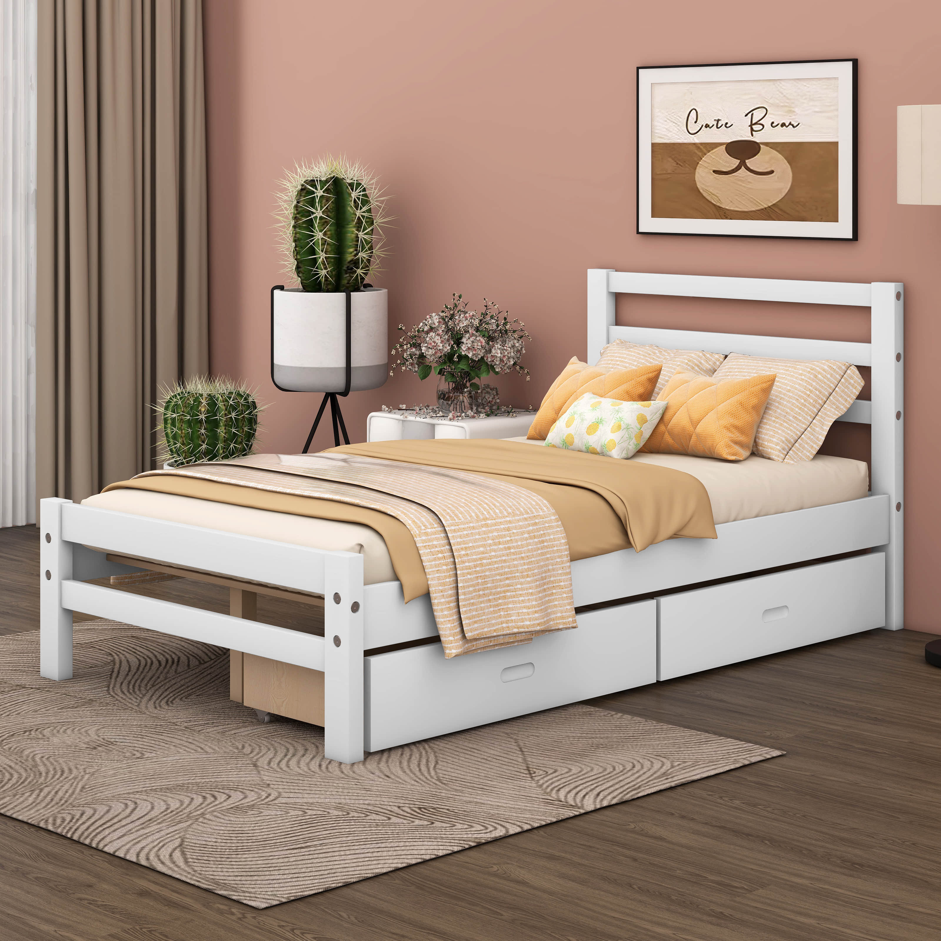 Red Barrel Studio® Wood Platform Bed With Two Drawers, Twin | Wayfair
