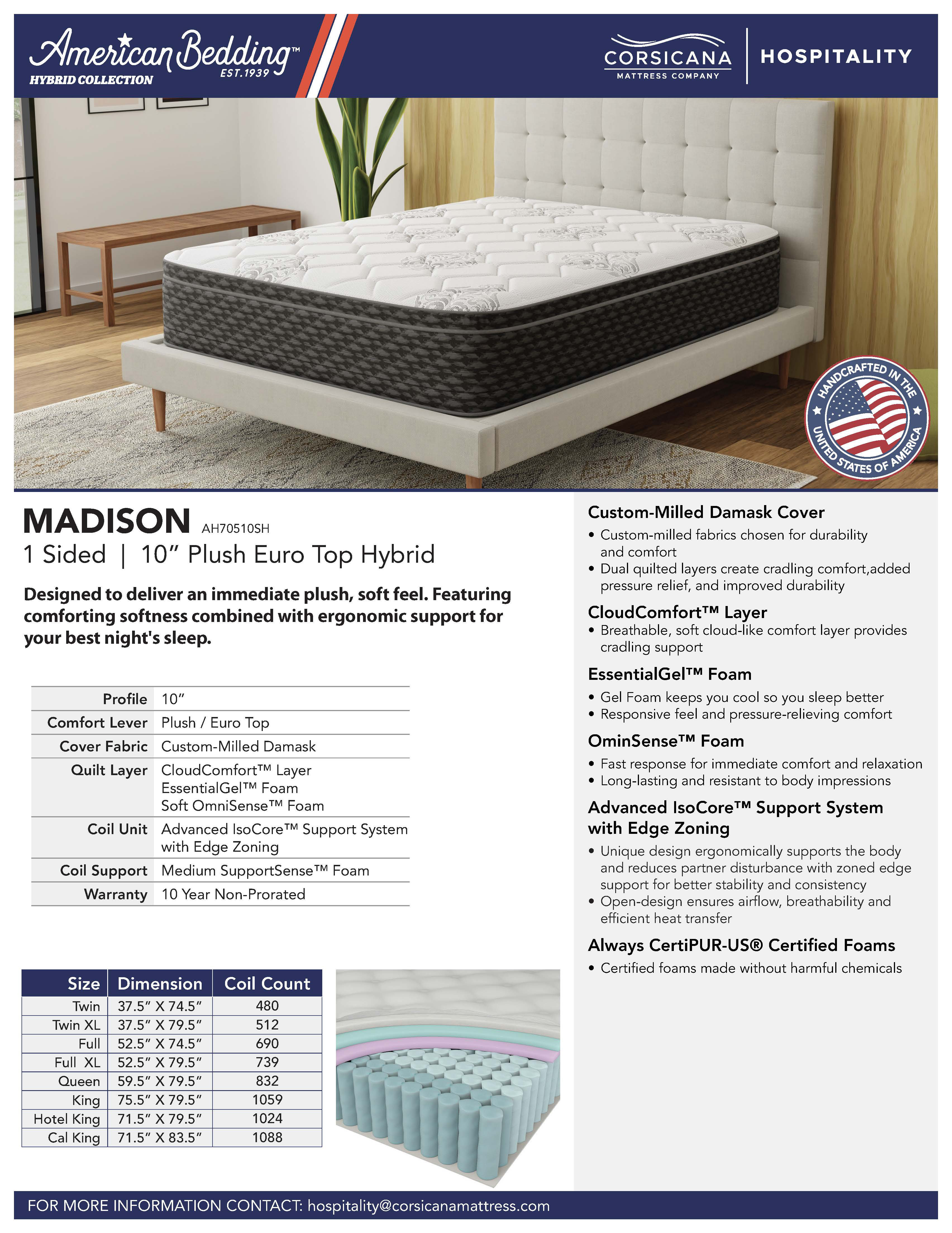 Corsicana Mattress Hospitality Madison 10 Inch Plush Euro Top | Wayfair