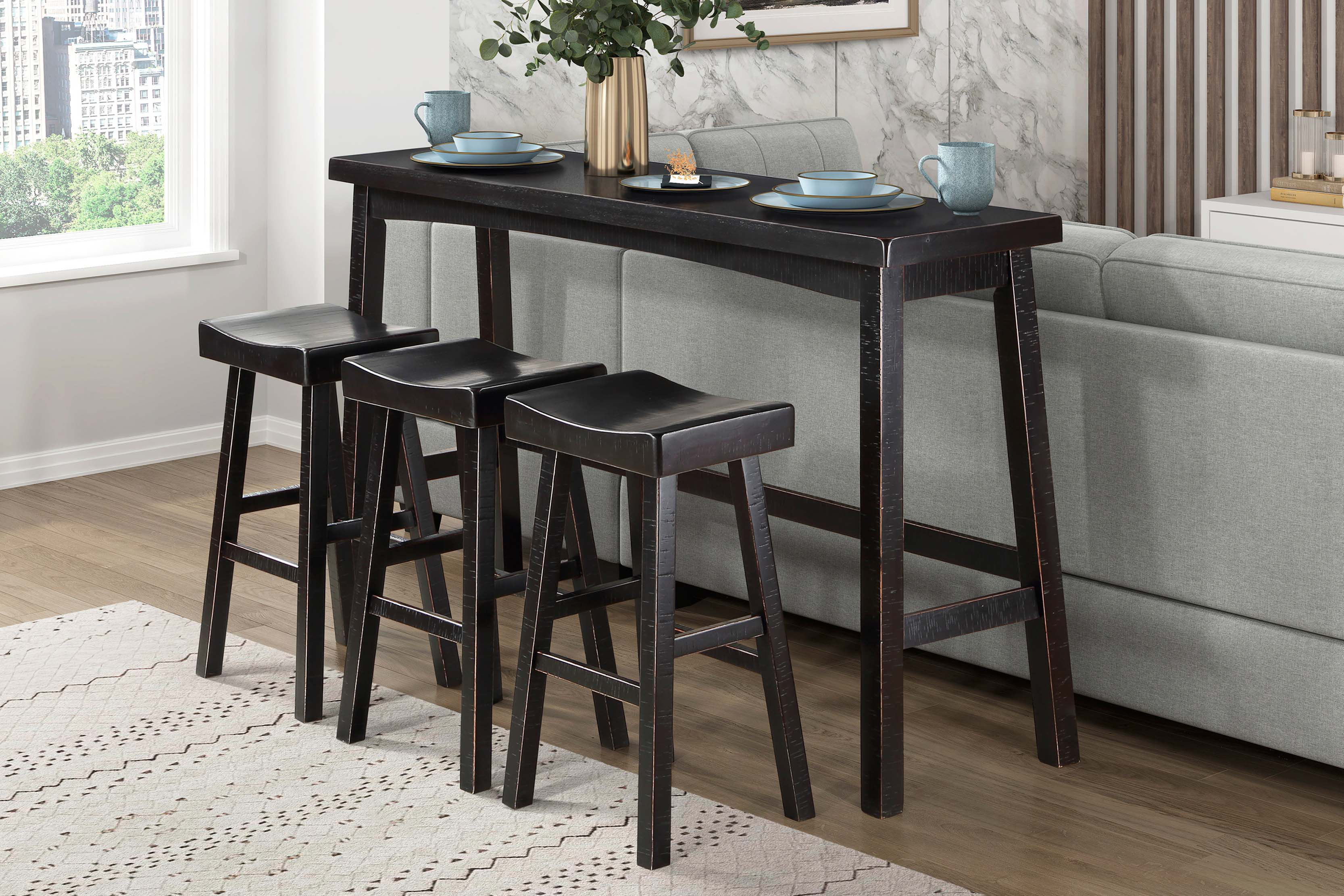 Gracie Oaks Transitional 4-Piece Pub Height Set, Table And Bar Stools ...