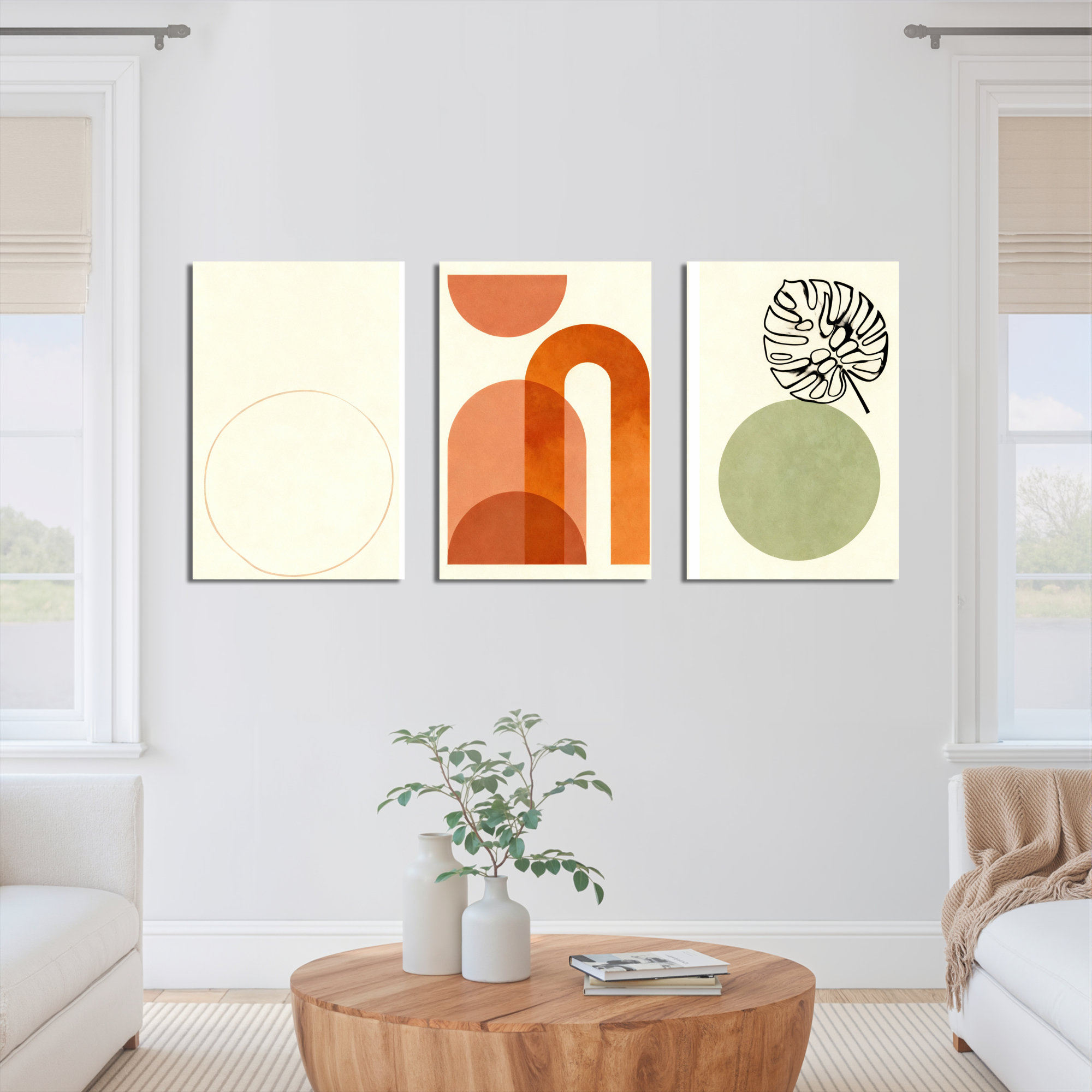 Bay Isle Home™ Abstract Geometric Shapes and Monstera Leaf Canvas ...