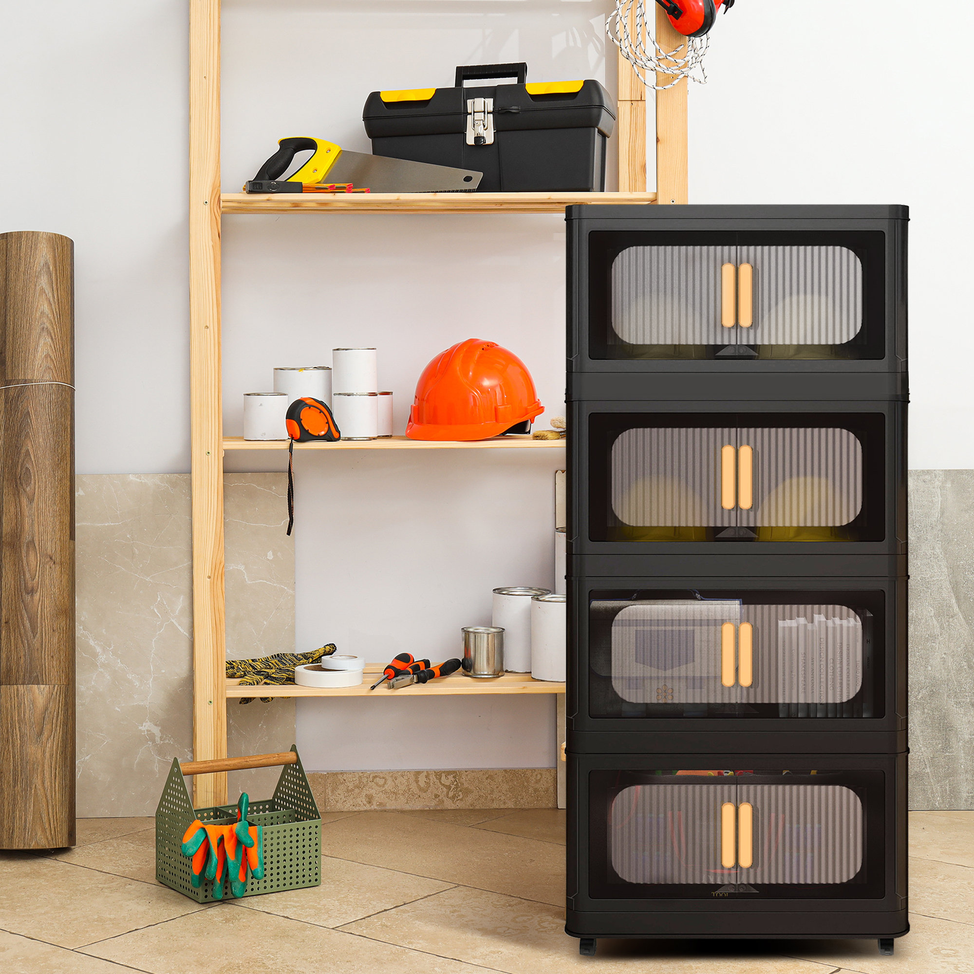 Rebrilliant Black Foldable Palstic Storage Cabinet , Storage Bins With ...