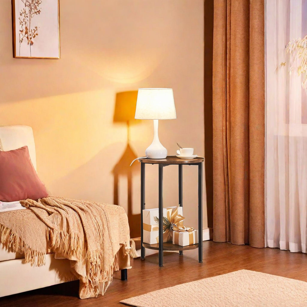 17 Stories Round Side Table, 2-Tier End Table, Small Round Nightstand ...