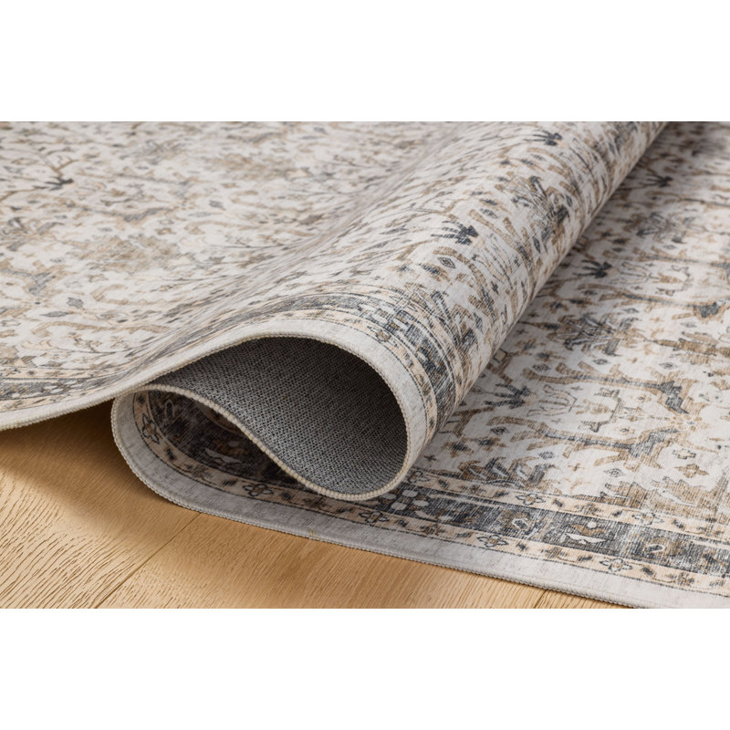 Bungalow Rose Aaronley Machine Washable Ivory / Stone Area Rug ...