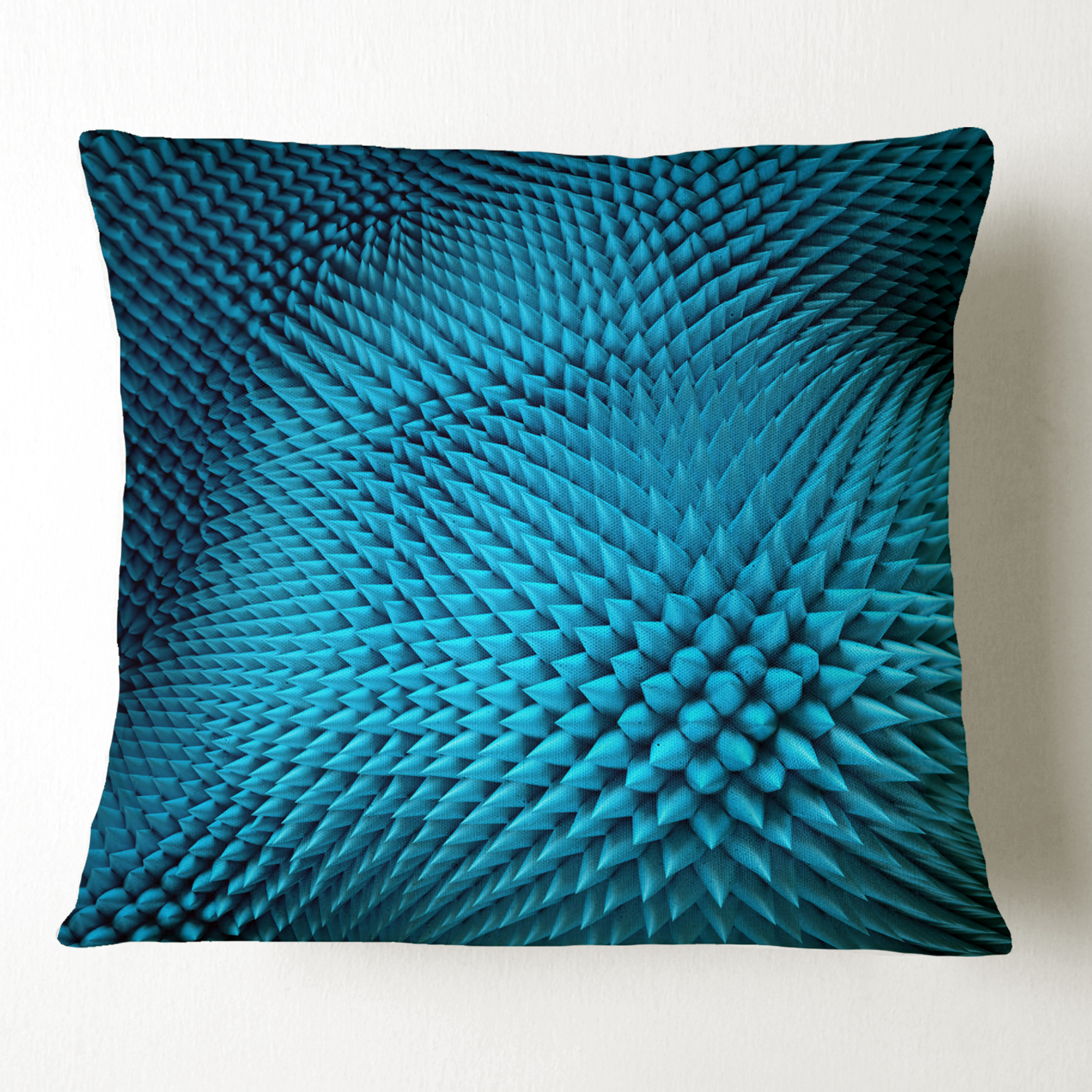 Design Art Wavy Blue Prickly Design - Abstract Printed Pillow | Wayfair