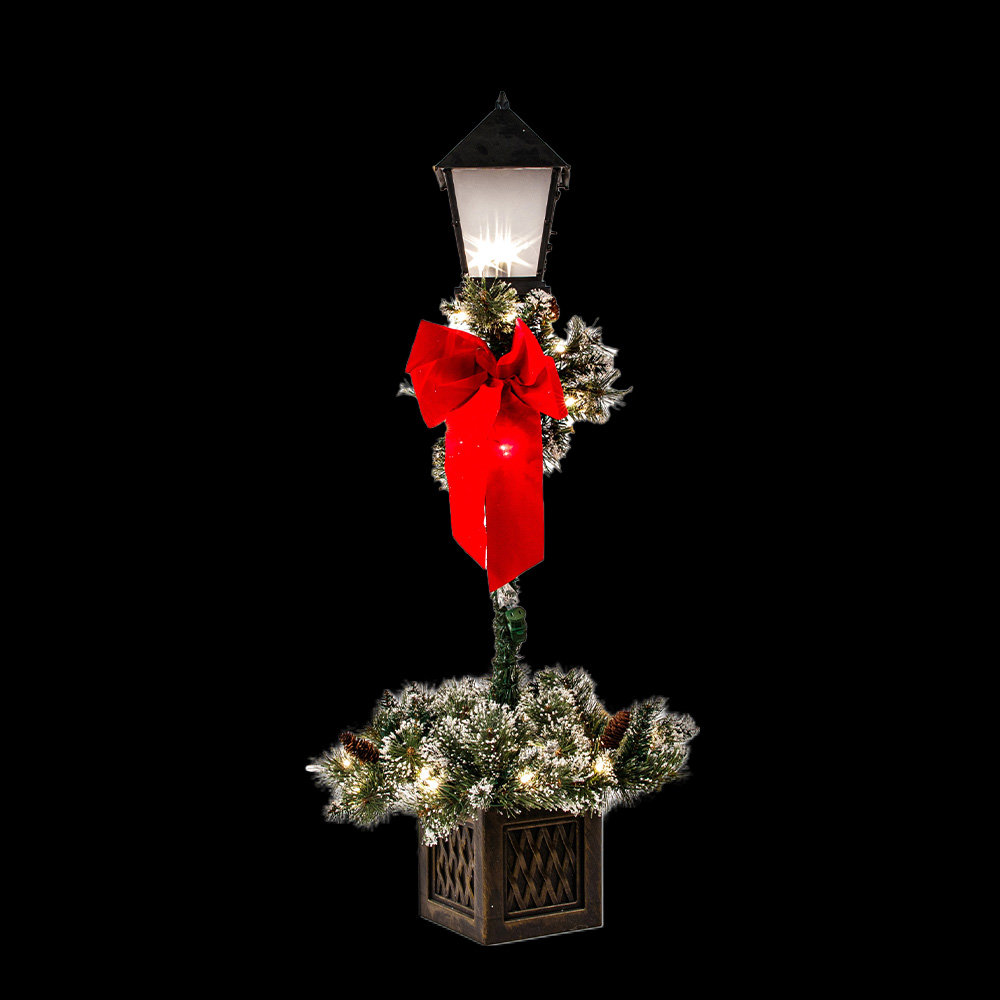 The Holiday Aisle® Lamp Post with Pine Berries and Red Bow Lighted ...
