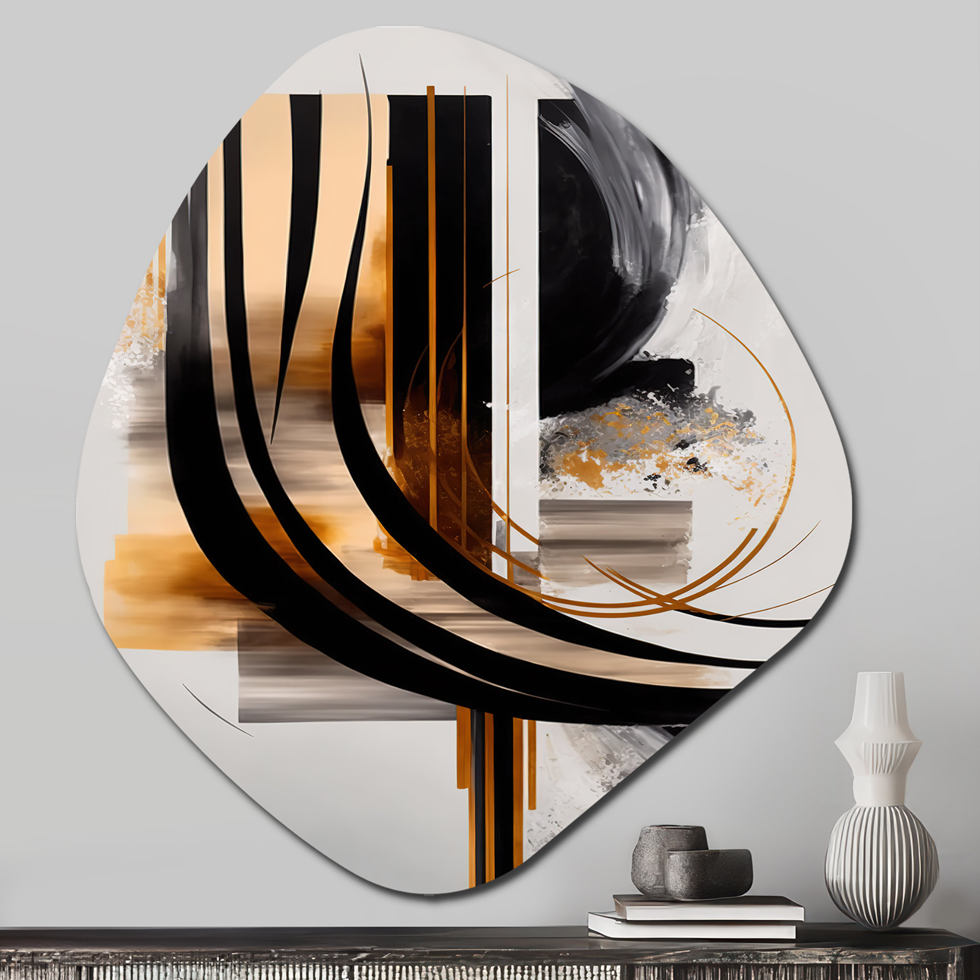 Ivy Bronx Gold Touch Art Deco III - Abstract Asymmetrical Metal Wall ...