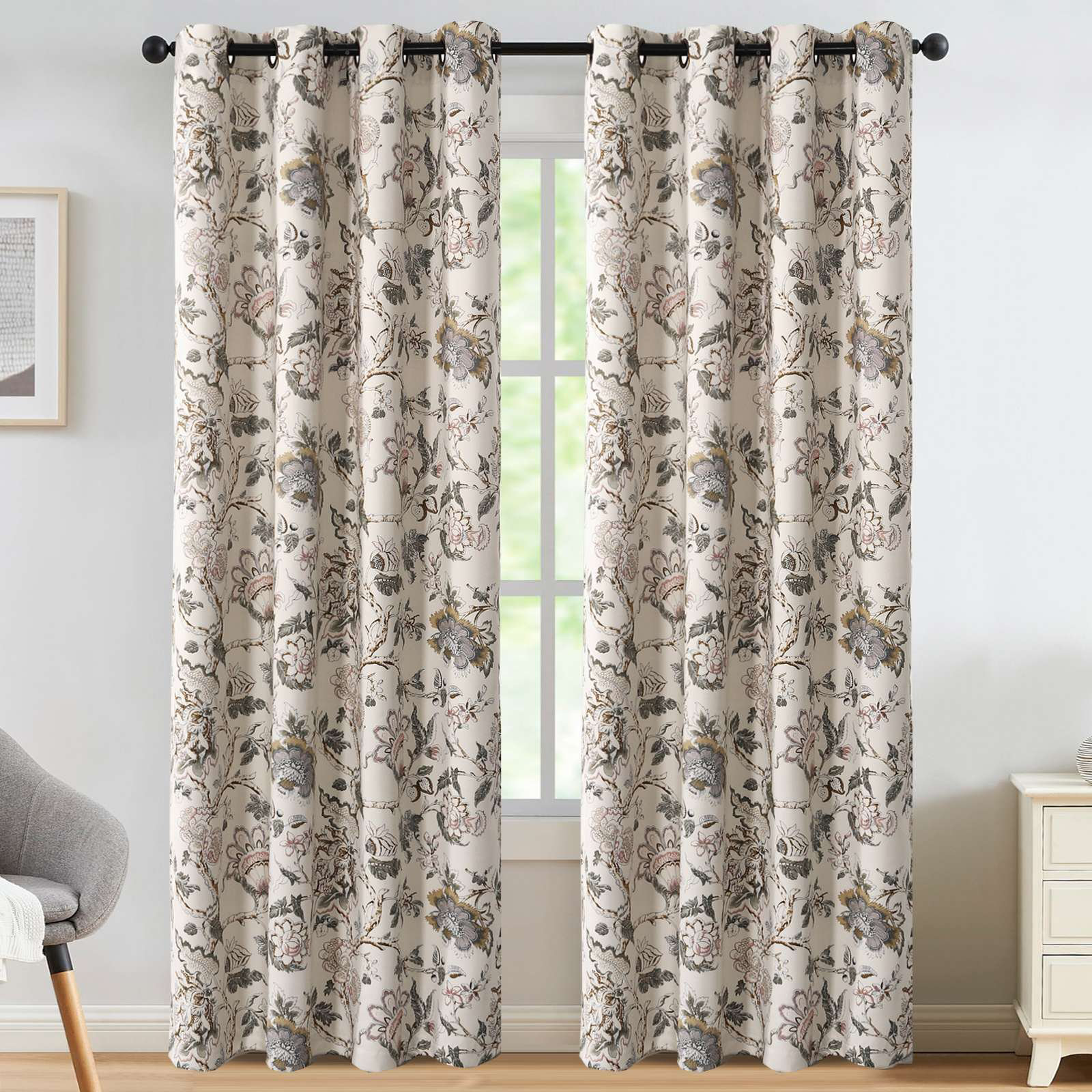 Lark Manor™ Blackout Curtains 2 Panels Set Floral Print Curtain Drapes for Living Room Thermal ...
