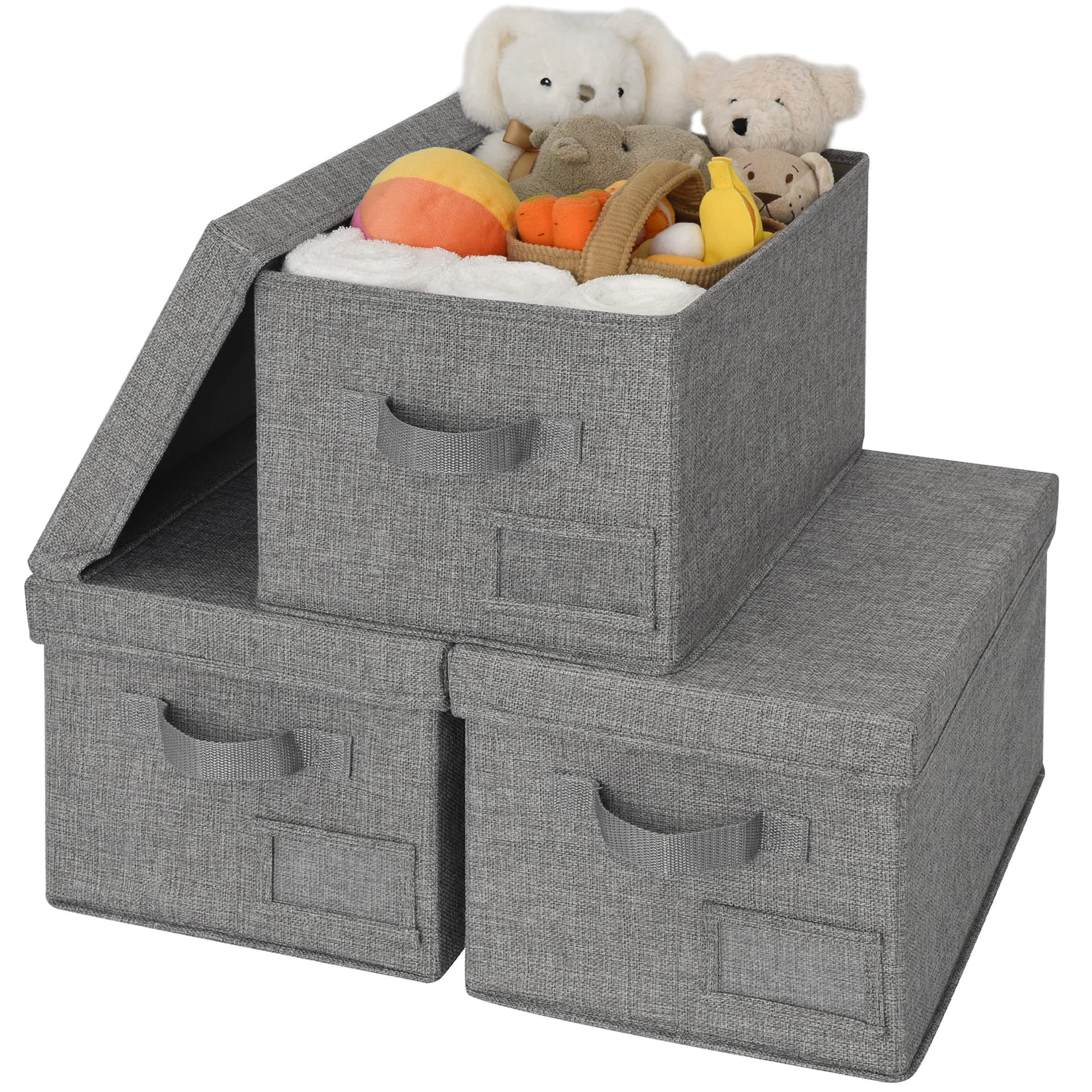 Latitude Run® Set Of 3 Dark Gray Collapsible Storage Bins - Durable ...