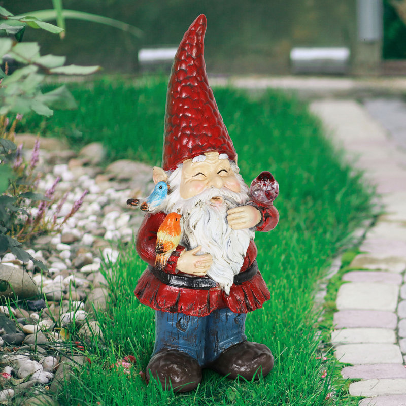 Exhart Solar Bird Whispering Waldo Gnome Statue with LED Birds, 11.75 ...