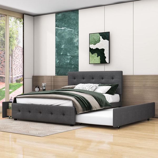Red Barrel Studio® Filicity Queen Size Upholstered Platform Bed with 2 ...