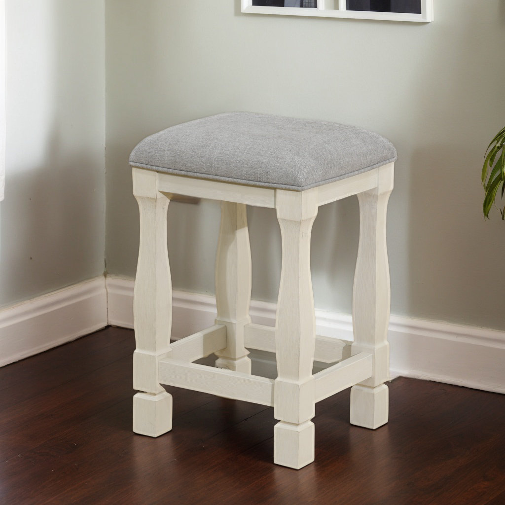 One Allium Way Rectangular Stool With Light Grey Mdf Cushion And White ...