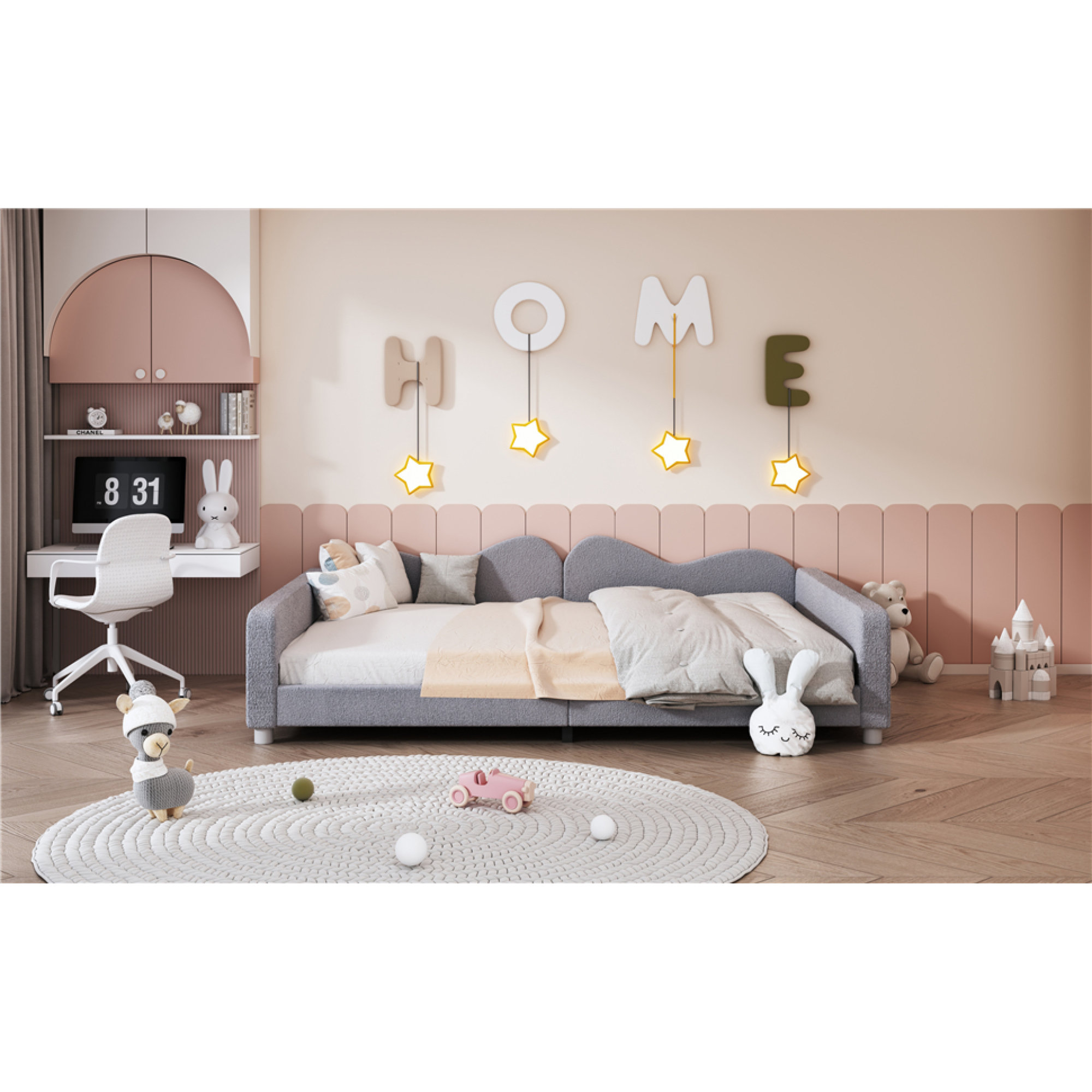 Dakota Fields Full size cloud daybed with sherpa fabric upholstery ...