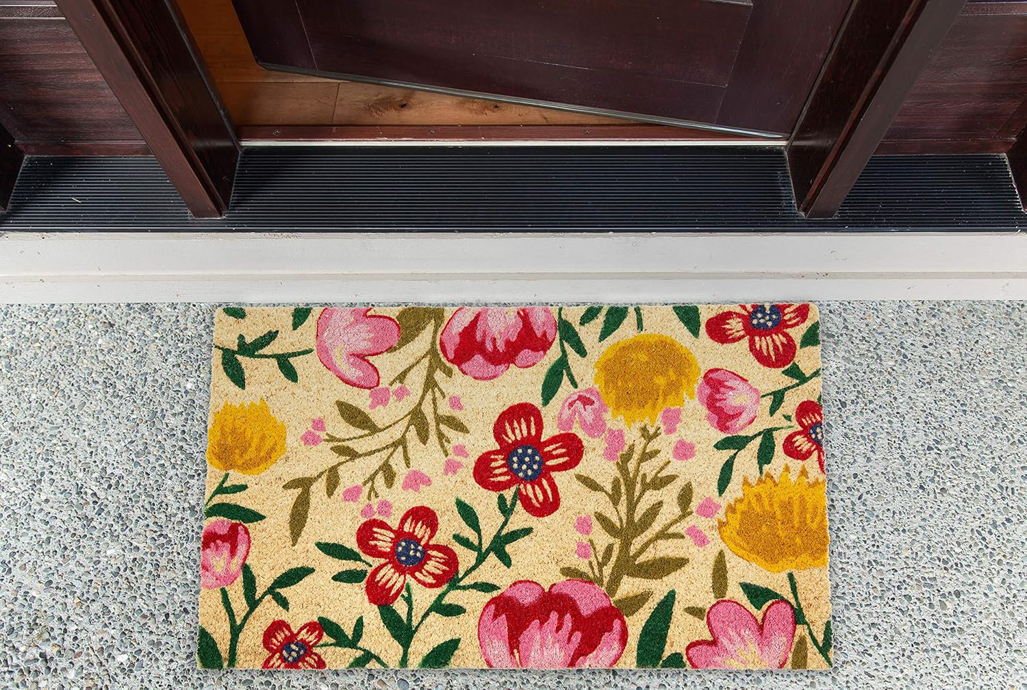 Red Barrel Studio® Floral Design Collection Natural Coir Doormat ...