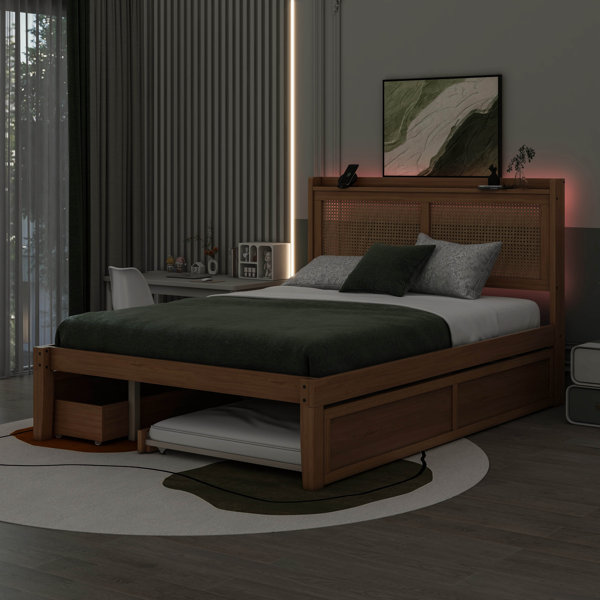 Red Barrel Studio® Wout Queen Size Elegant Bed Frame with Rattan ...