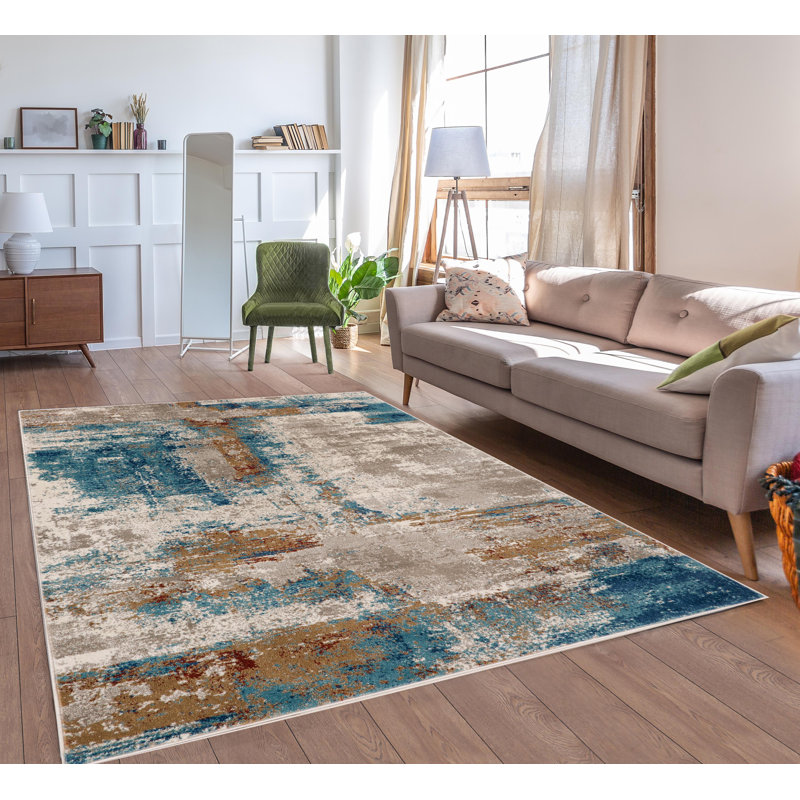 17 Stories Sedef Abstract Beige/Blue Area Rug & Reviews | Wayfair