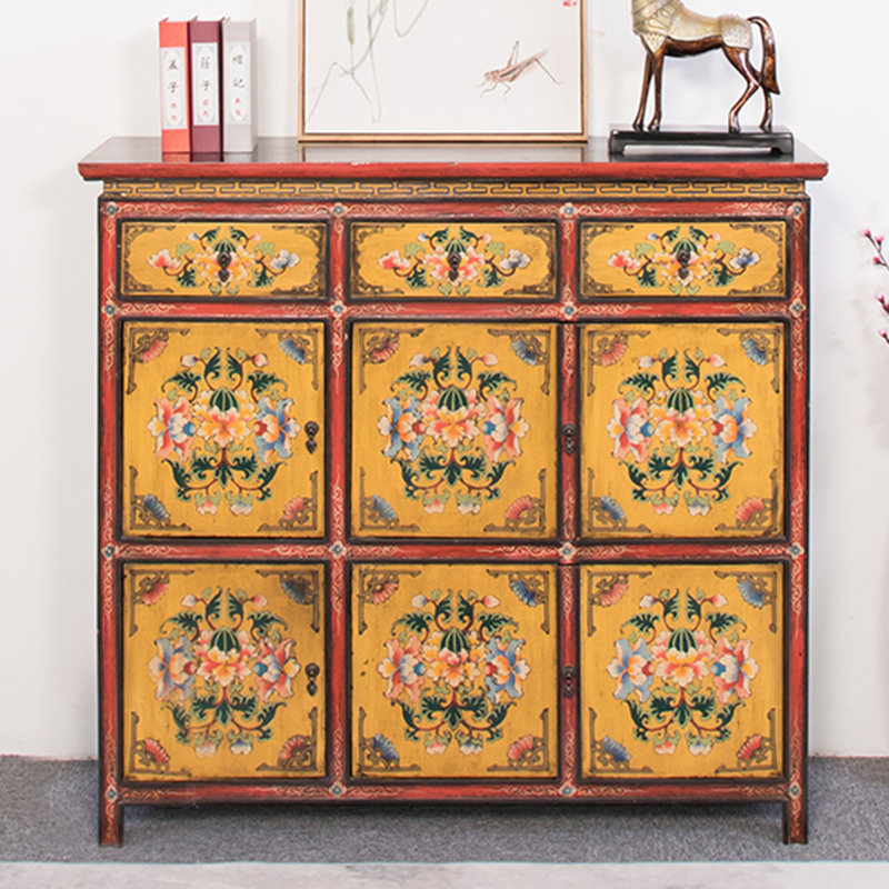 DICIXA Antique Xizang Style Hand-painted Shoe Cabinet 12 Pair Shoe ...