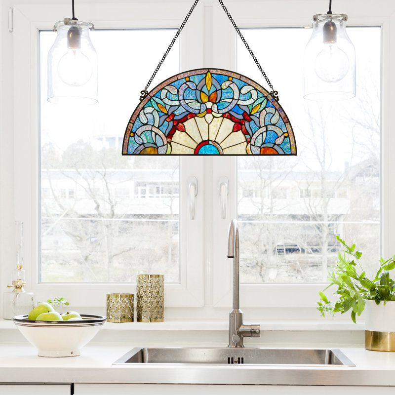 Astoria Grand 22"L Corista Semi-Circular Stained Glass Window Panel ...
