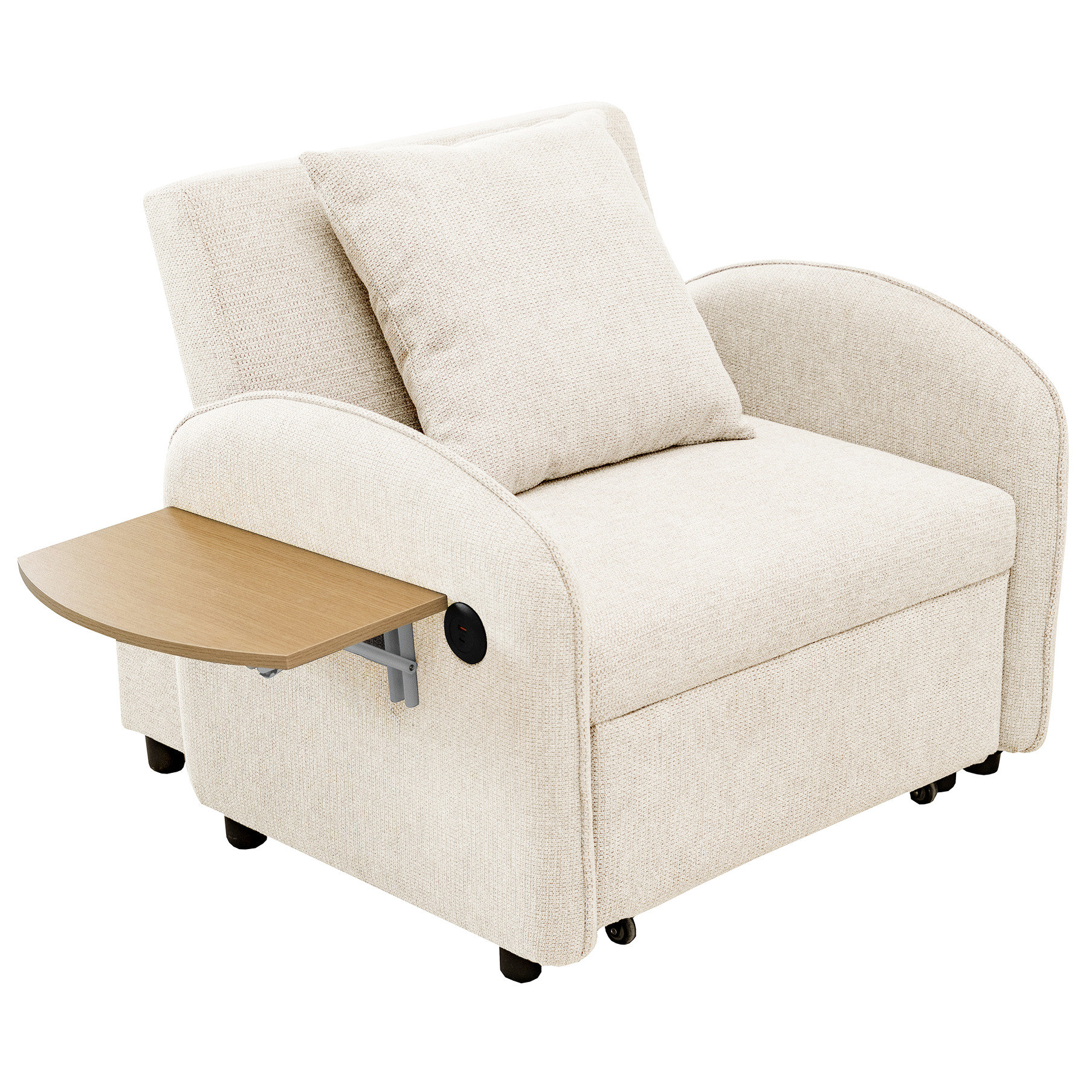 George Oliver Grey Linen 3 In 1 Convertible Bed, Single Chair Bed With ...