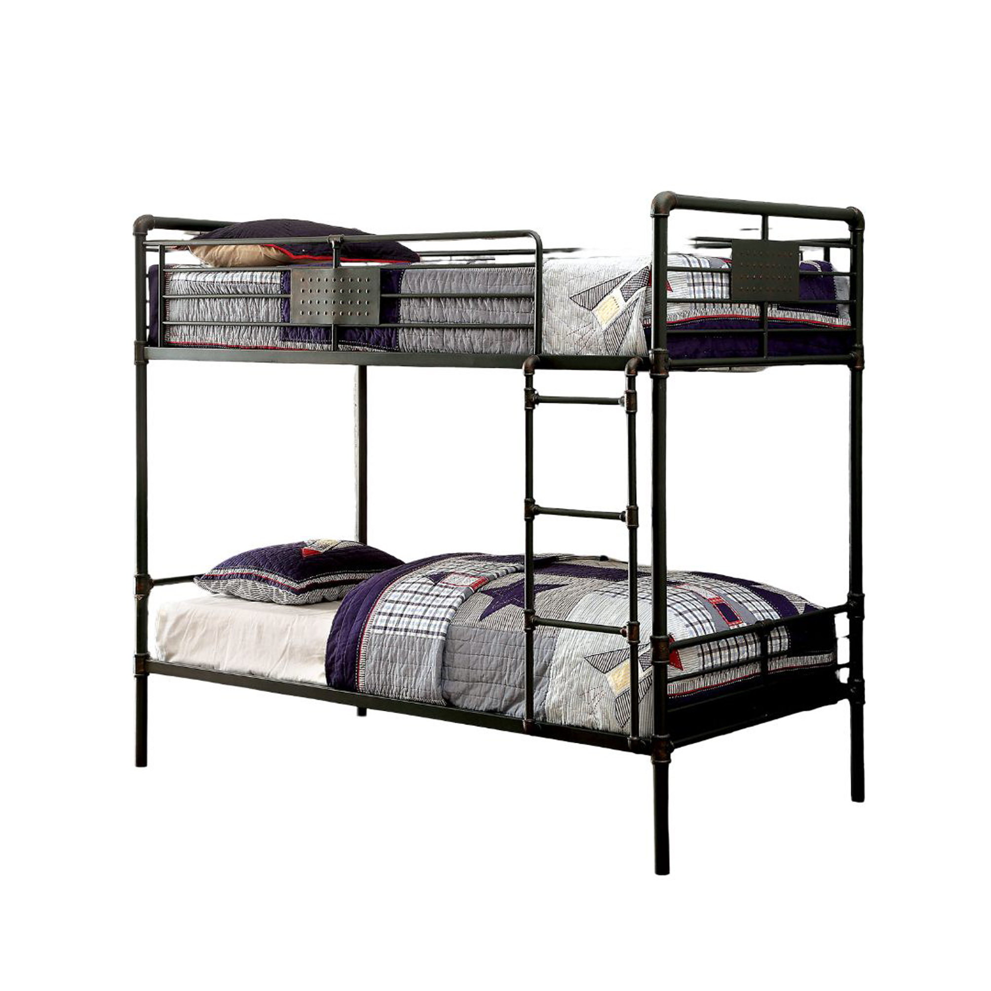 Brayden Studio® Industrial Style Bunk Bed Attached Ladder Full Metal ...