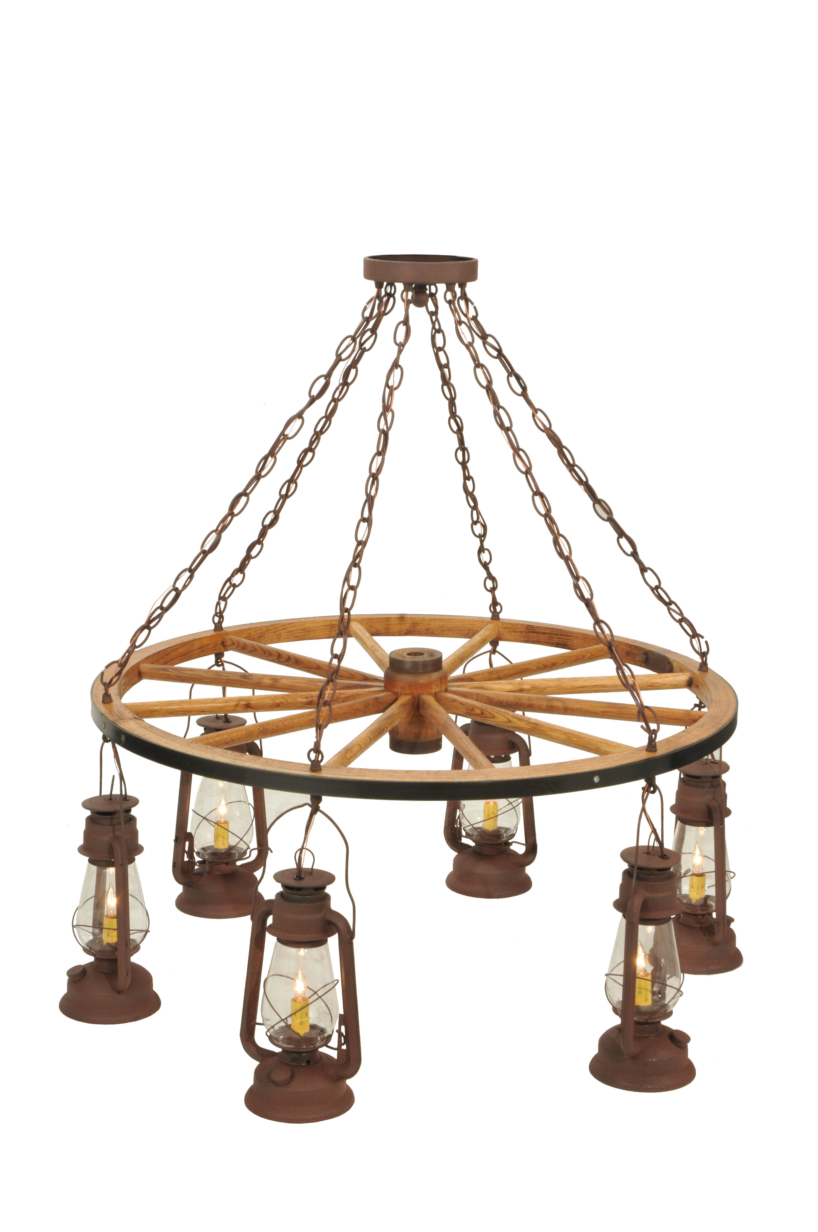 Meyda Lighting 40"W Miners Lantern 6 Light Wagon Wheel Chandelier | Wayfair