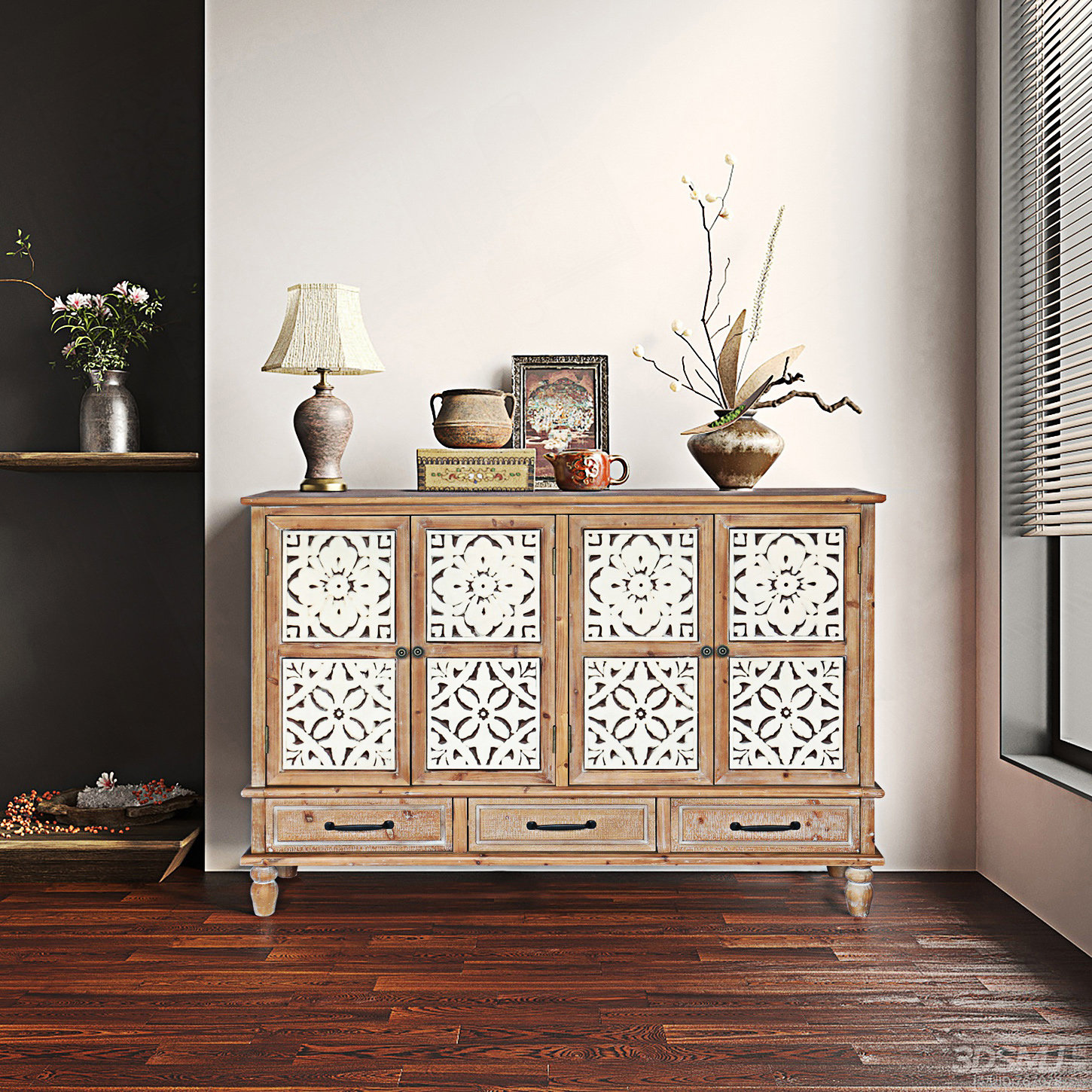 One Allium Way® Storage Cabinet, Accent Cabinet, 4 Door Sideboard Buffet With Adjustable Shelves ...