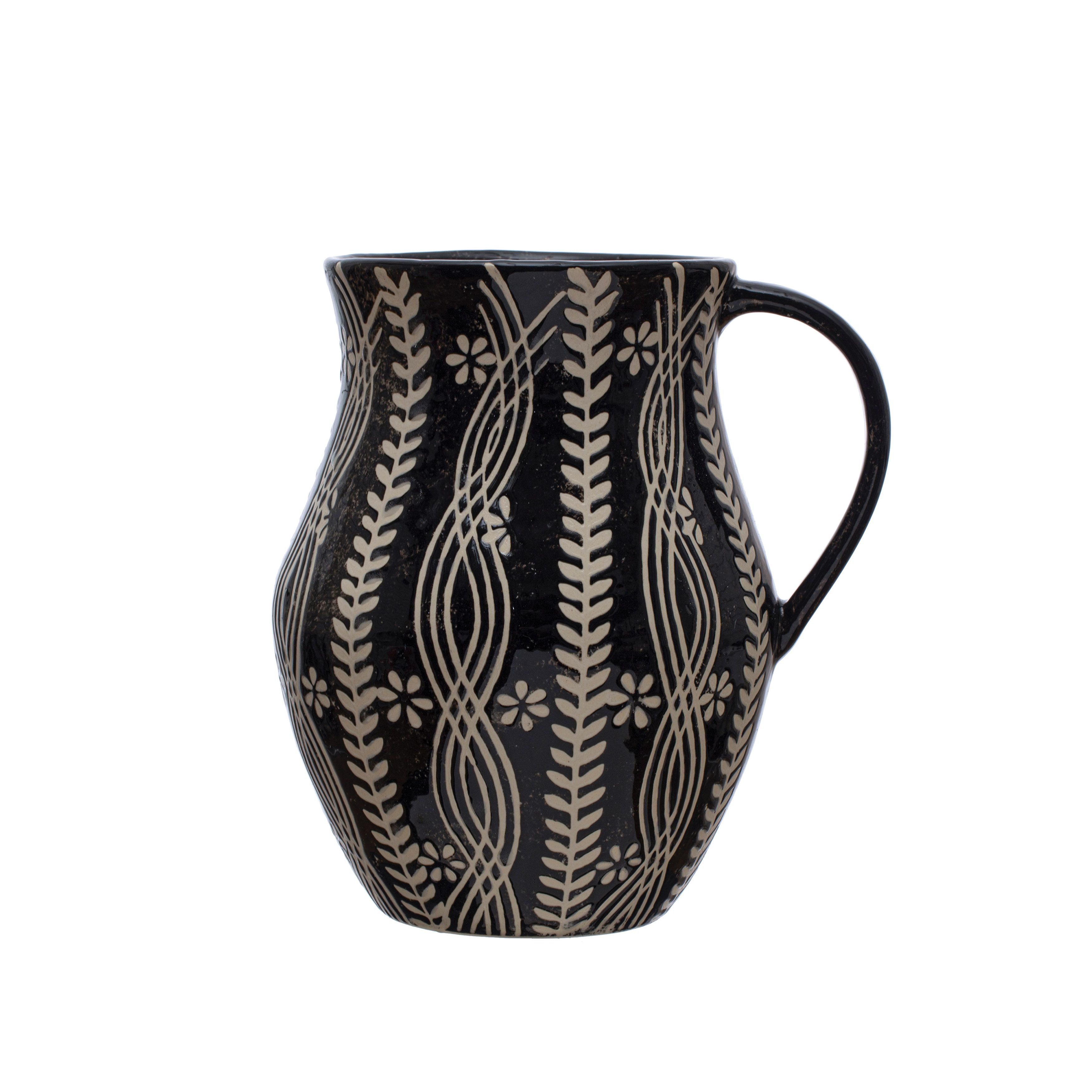 Birch Lane™ Baylor Stoneware Pitcher With Wax Relief Botanicals | Birch ...