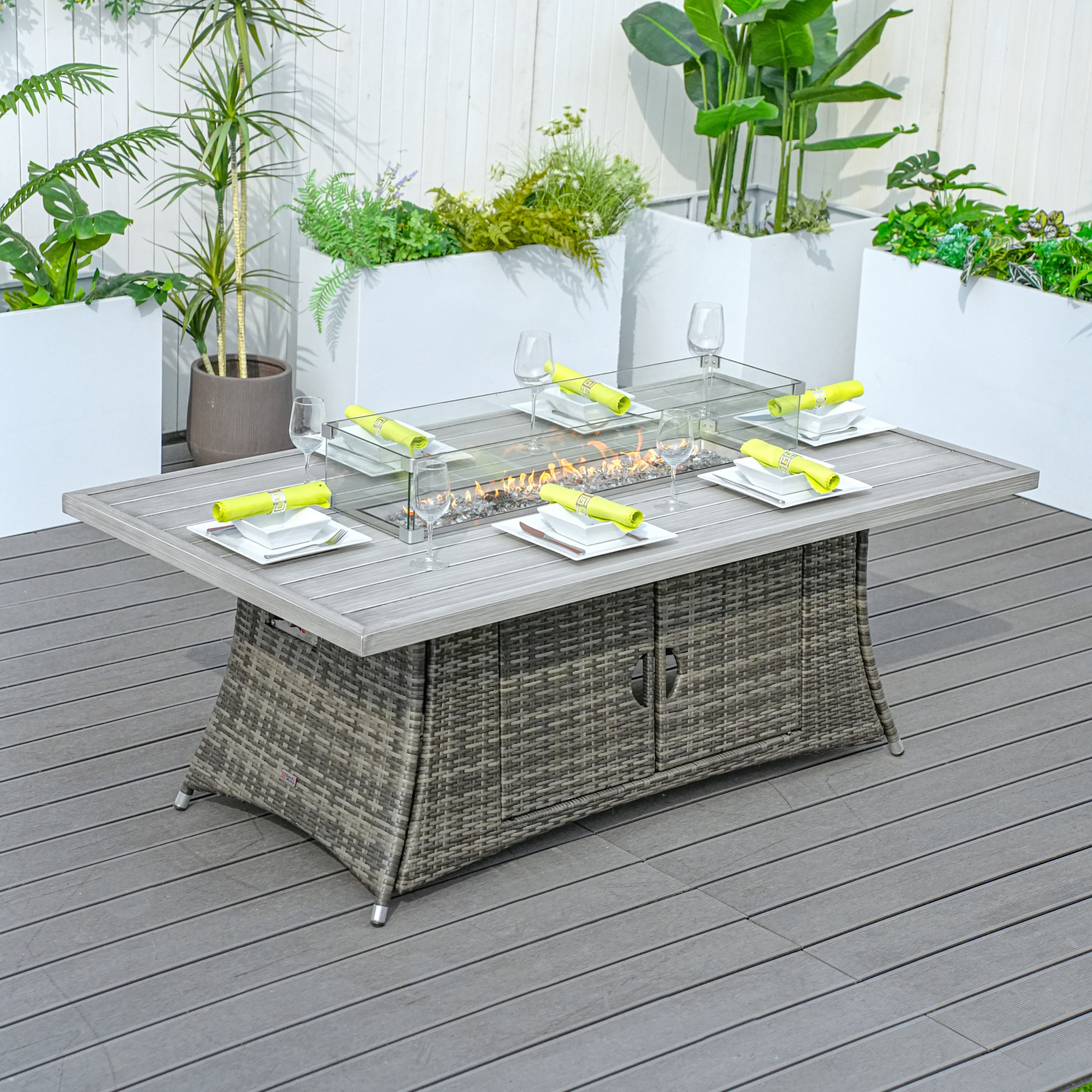 Red Barrel Studio Merjen Rectangle Wicker Aluminum Outdoor Propane Fire ...