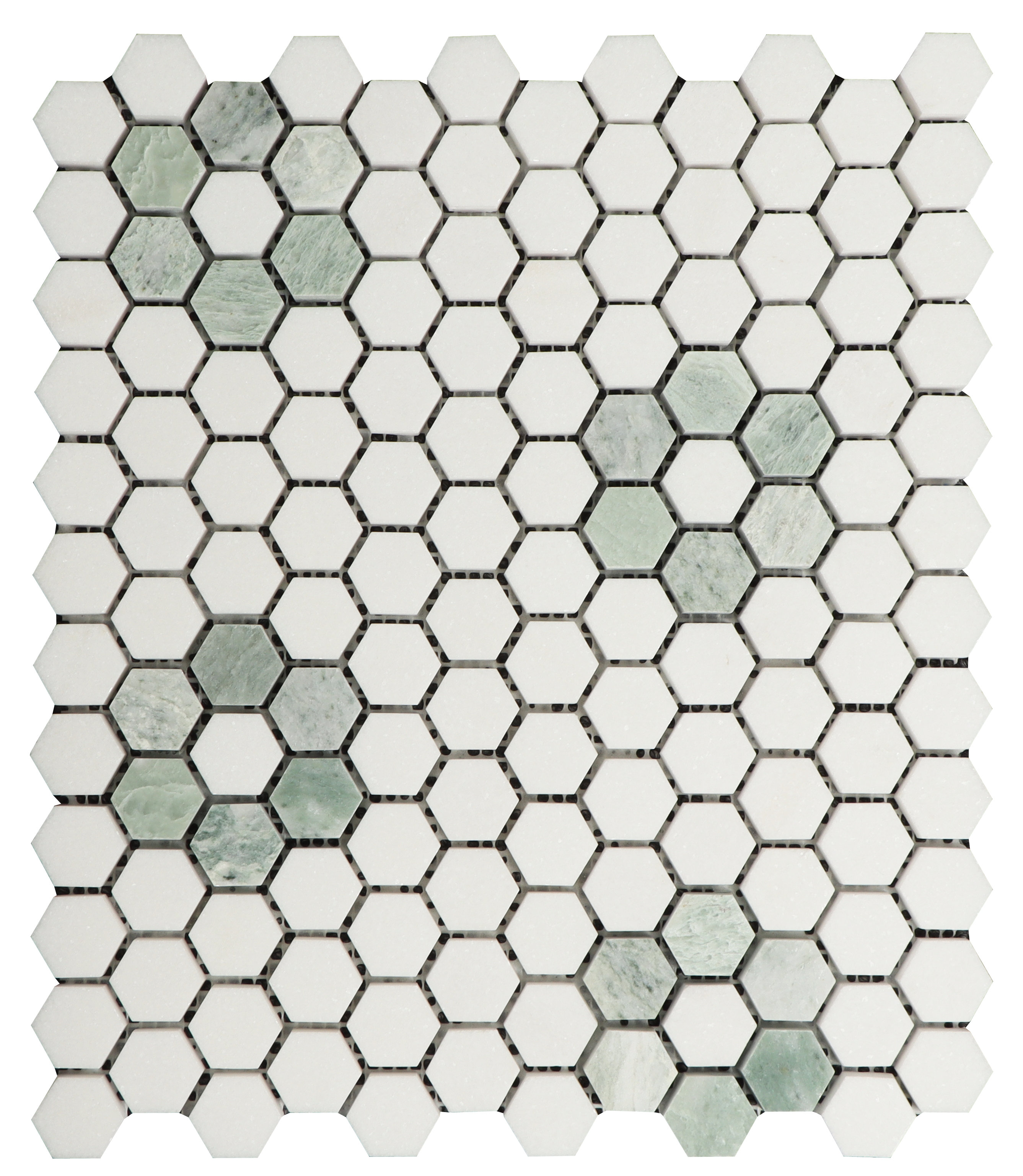 ES Stone Thassos White and Ming Green 1" x 1" Marble Honeycomb Mosaic ...
