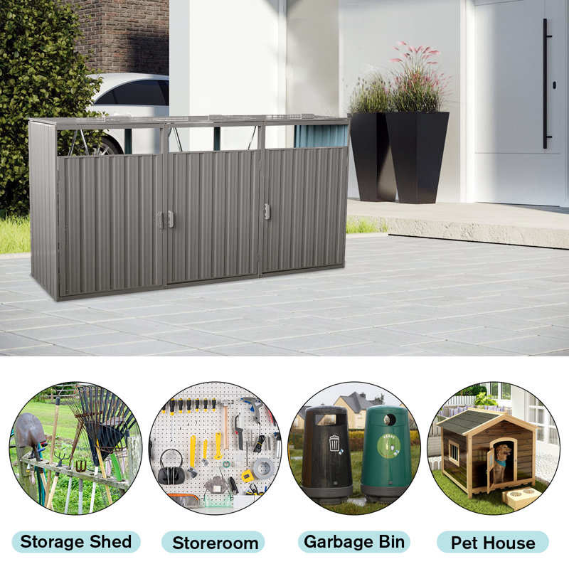 iYofe 7.8' W Outdoor Trash Can Storage, Storage Shed For 3 Trash Cans ...