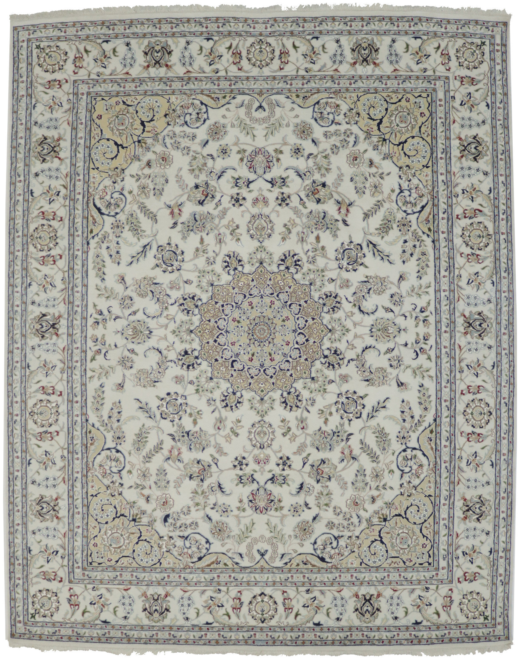 ADMINRUGS Cream/Light Blue/Beige Traditional 8' x 10'1" Indo Nain ...