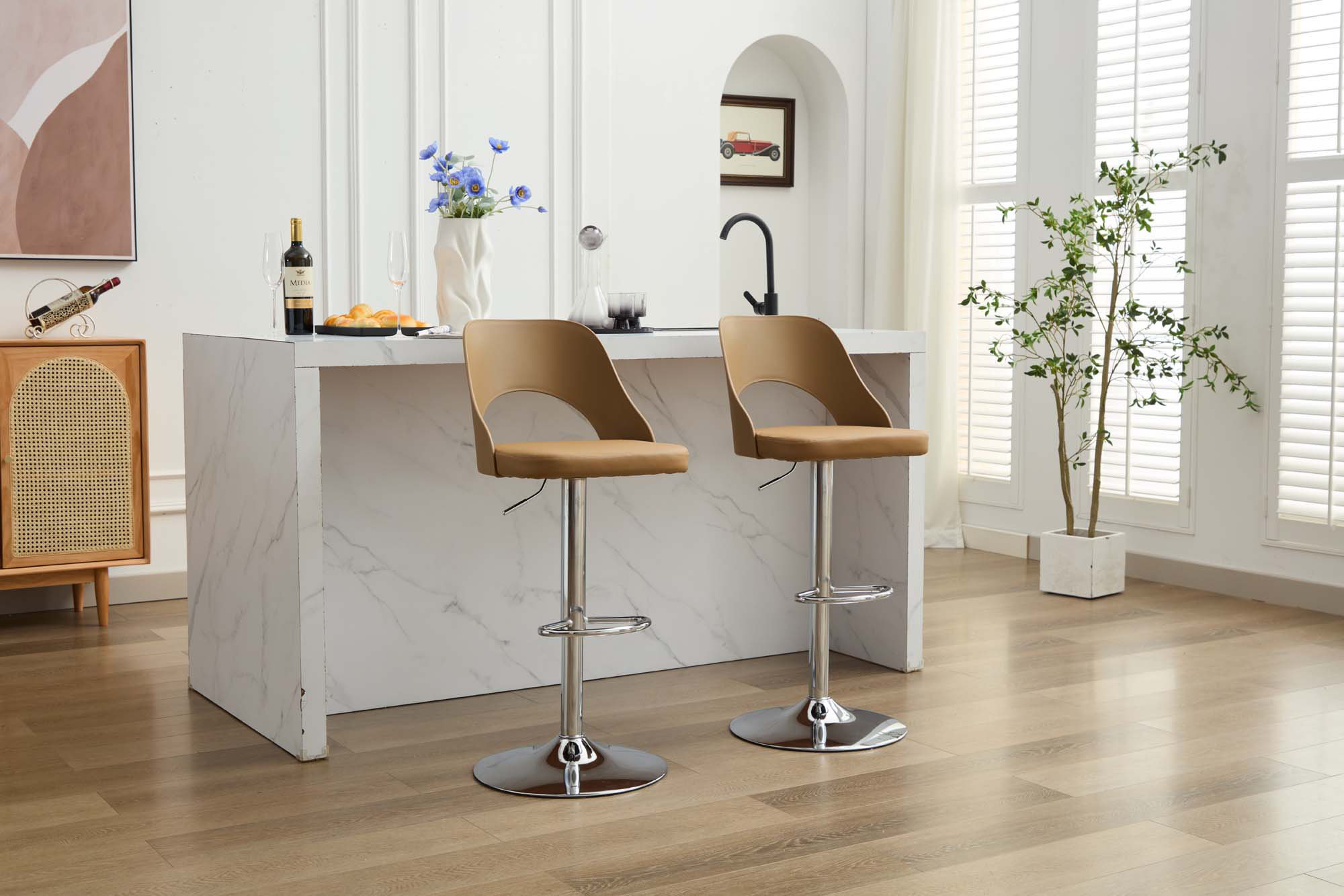 Ivy Bronx Bar Stools Set Of 2 PU Counter Height Barstool | Wayfair