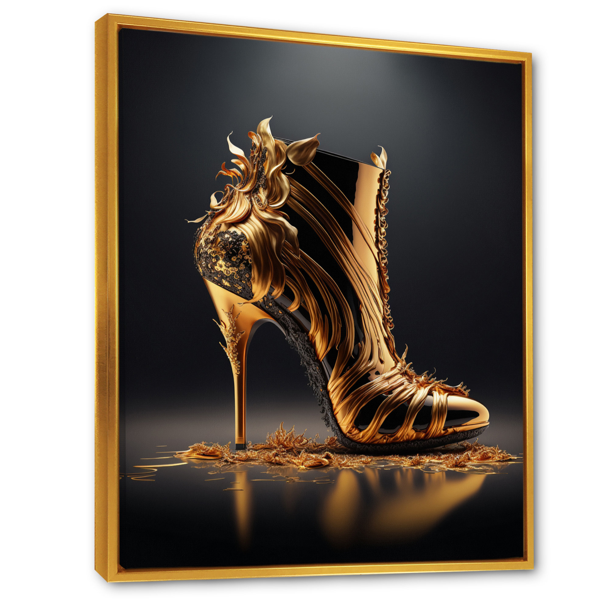 Design Art Golden Mechanic High Heel II - Floater Frame Print on Canvas ...