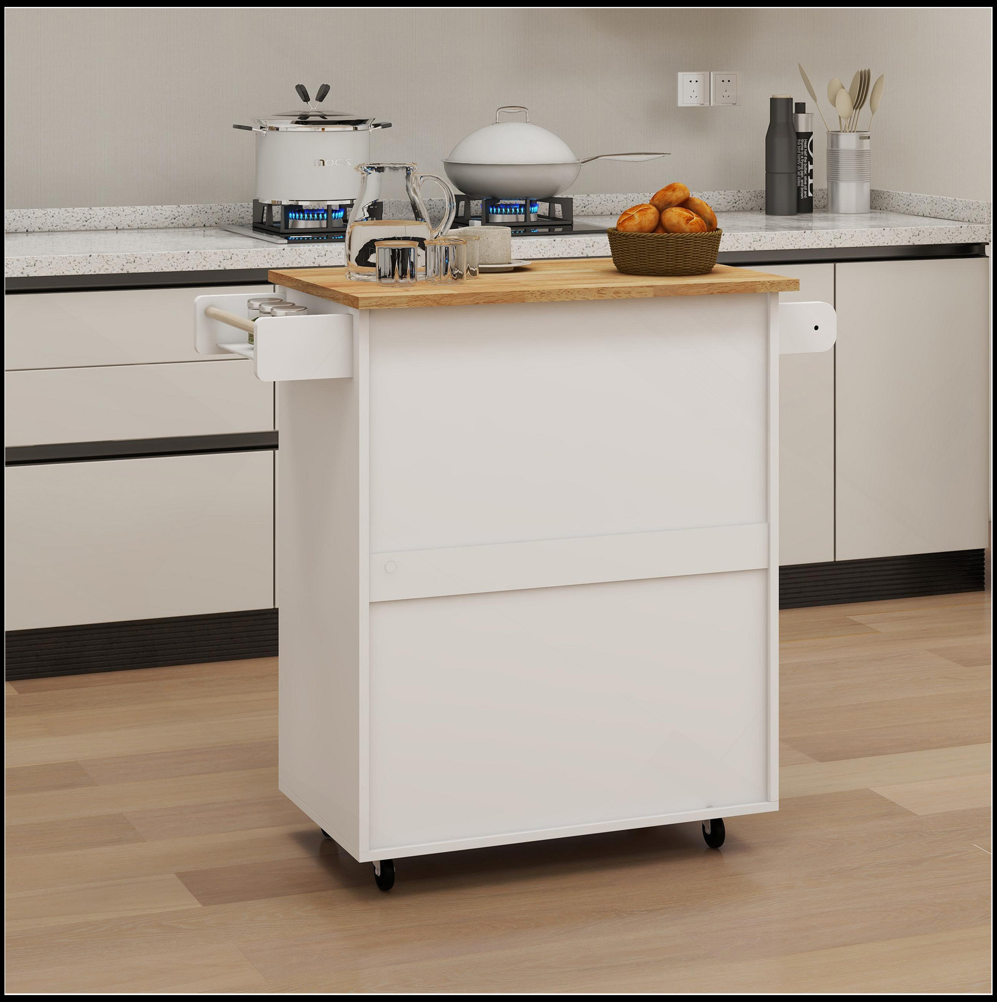 Gracie Oaks Kitchen Island Rolling Trolley Cart With Adjustable Shelves ...