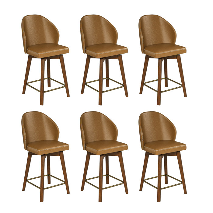 Corrigan Studio® Marithza Mid-Century Leather Swivel Stool with Solid ...