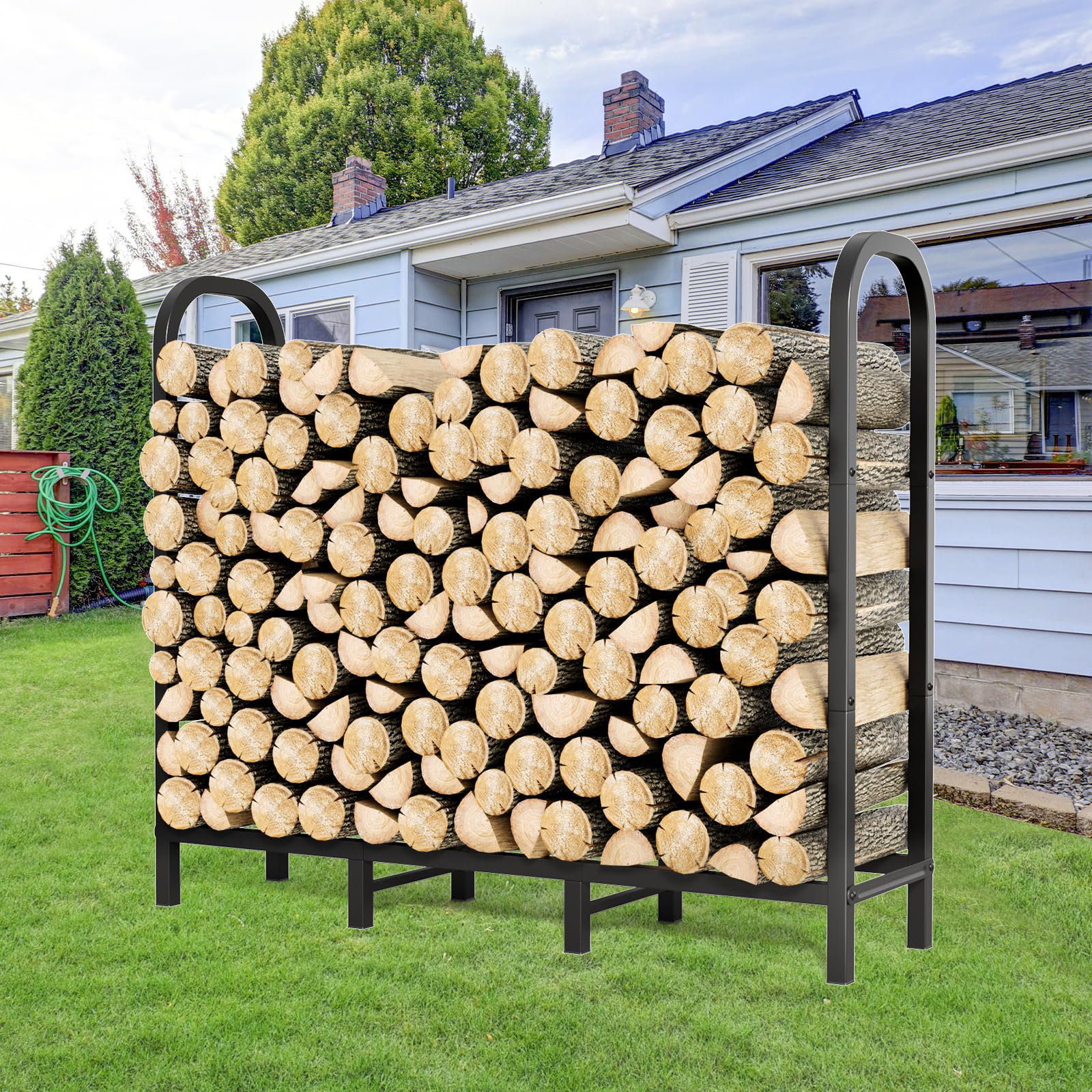 17 Stories 4X4ft Outdoor Firewood Rack - Heavy Duty Adjustable Log ...