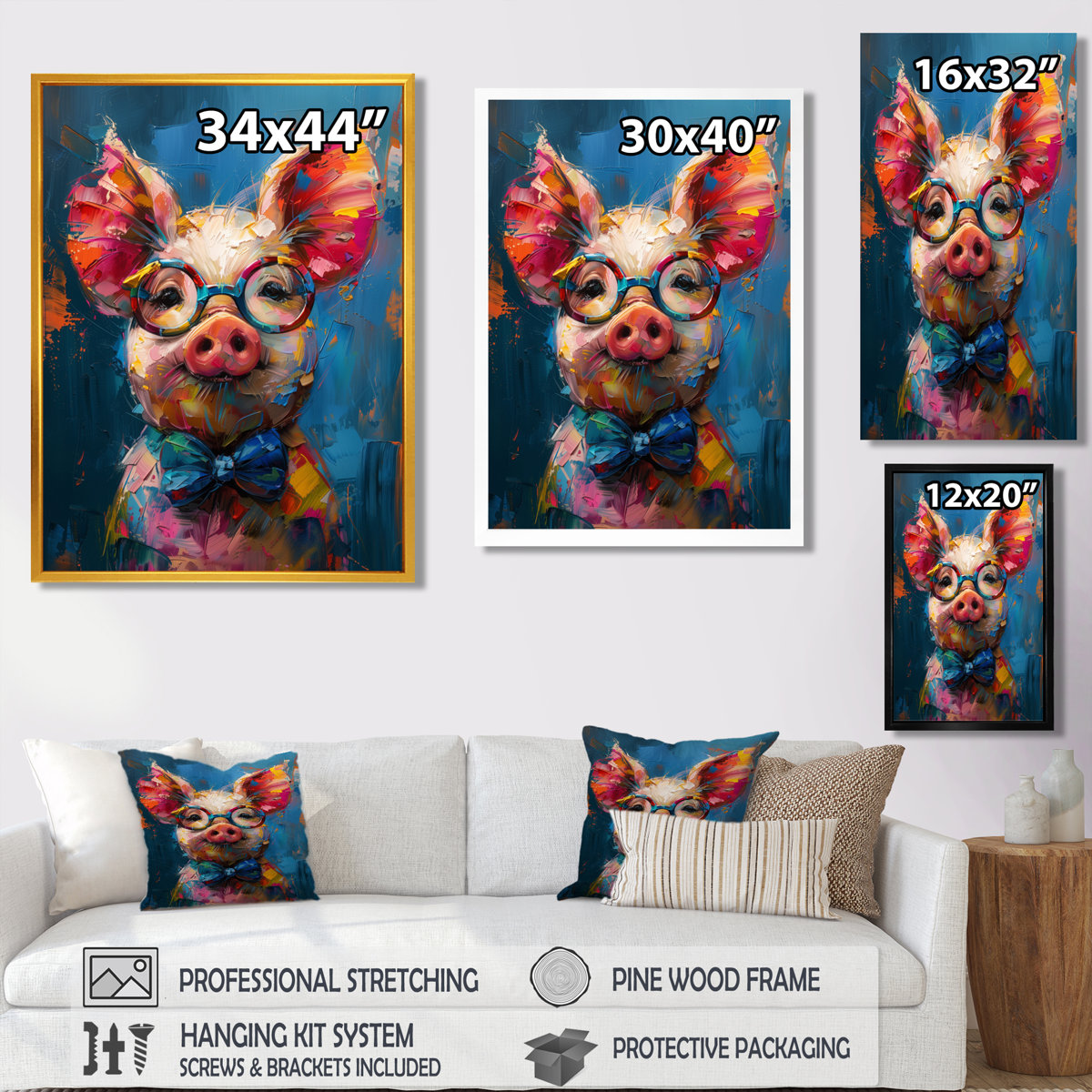 Trinx Curious Blue Pink Pig Portrait - Pig Animal Wall Art Living Room ...