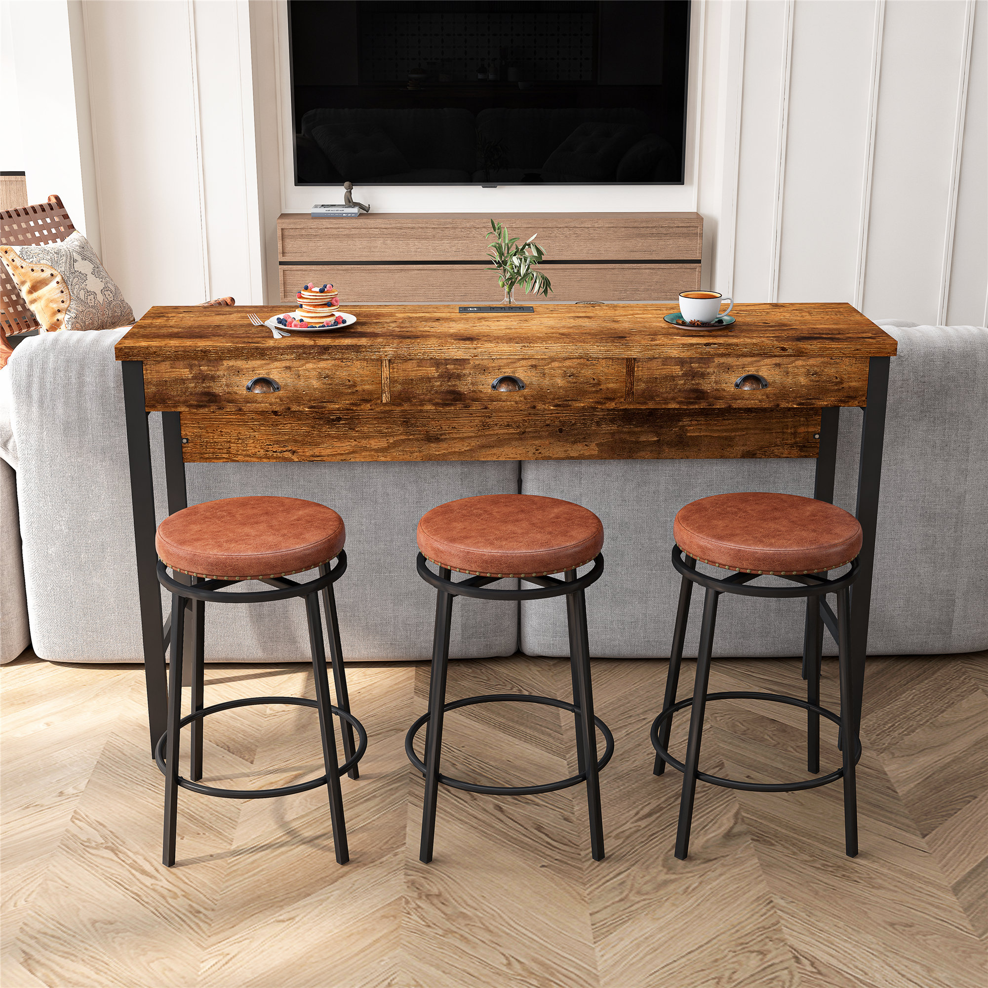 17 Stories Dining Table Set With Power Outlets And 3 Drawers, Bar ...