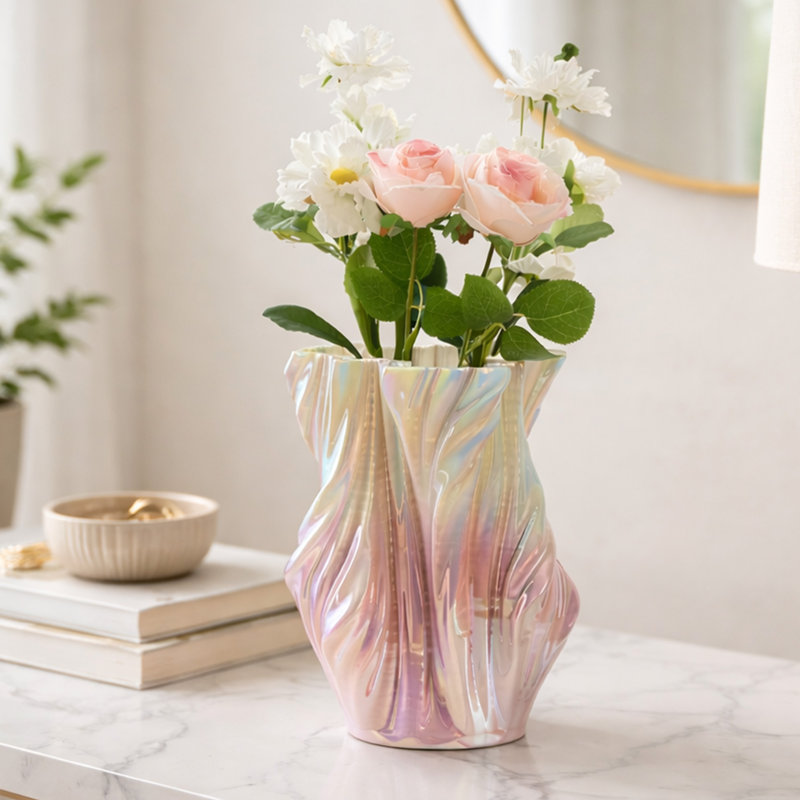Wade Logan® Ceramic Table Vase With Pearlescent Glaze, Sculptural Wave ...