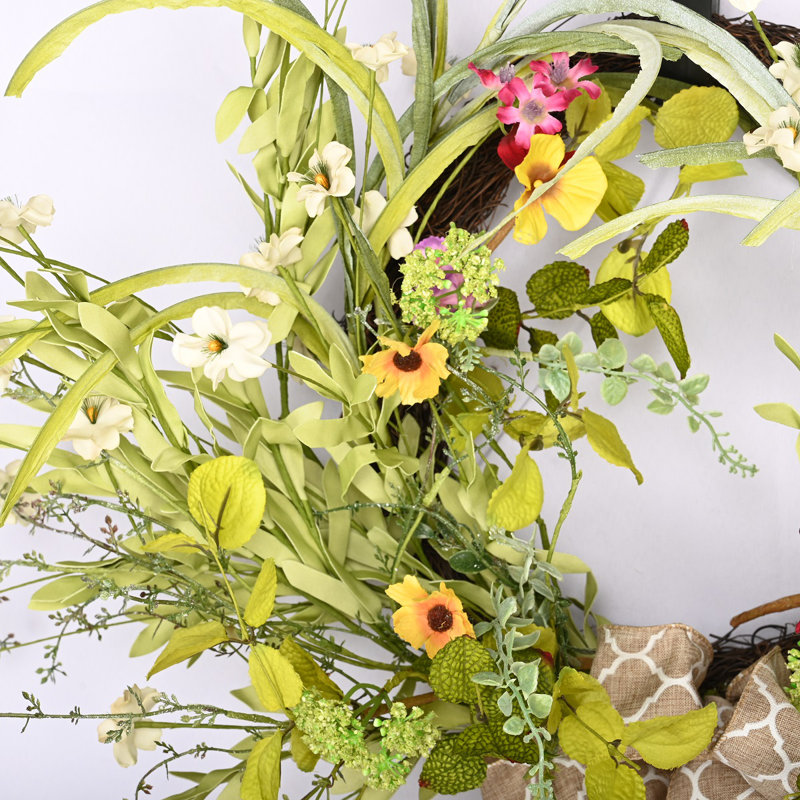 Primrue 26" Spring Summer Front Door Wreath with Pansy Blossoms Cluster ...