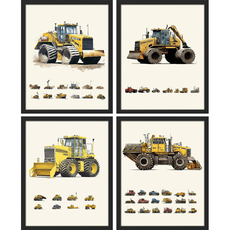 SIGNLEADER Kids Tractor Trailer Truck Collage Framed 4 Pieces Print ...
