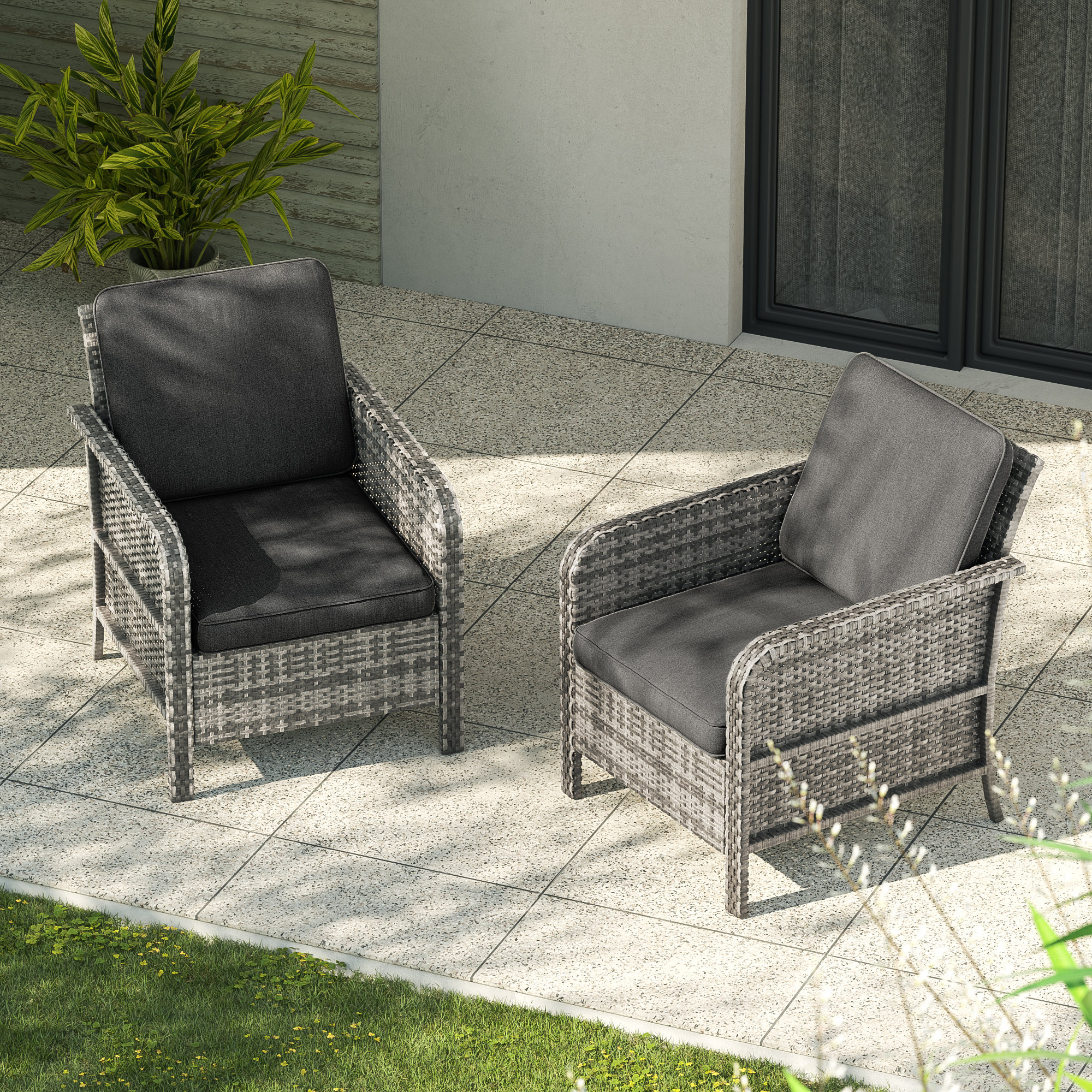 George Oliver 2 Piece Patio Chairs Set, Wicker Chairs Set with Thick ...