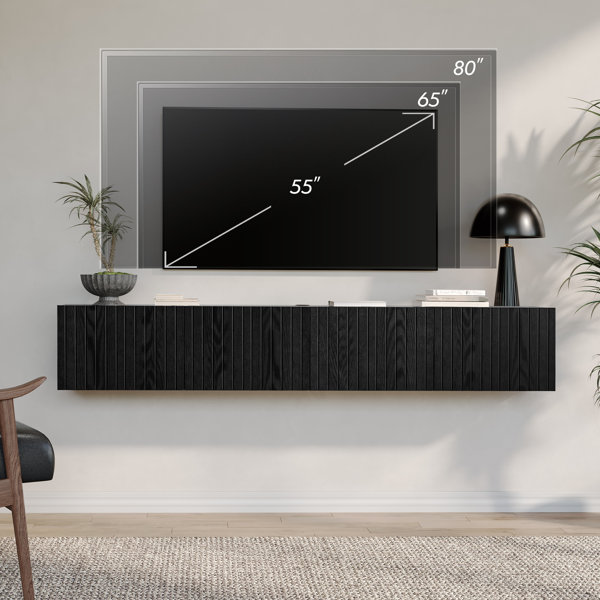 Ebern Designs Modern Black Floating TV Stand up to 90" TV Wall Mount ...